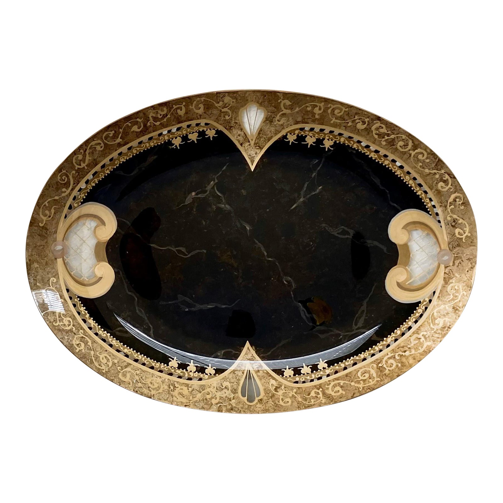 Circa 1990s Verre Eglomisé-Style Reverse Painted Oval Glass Tray by ...
