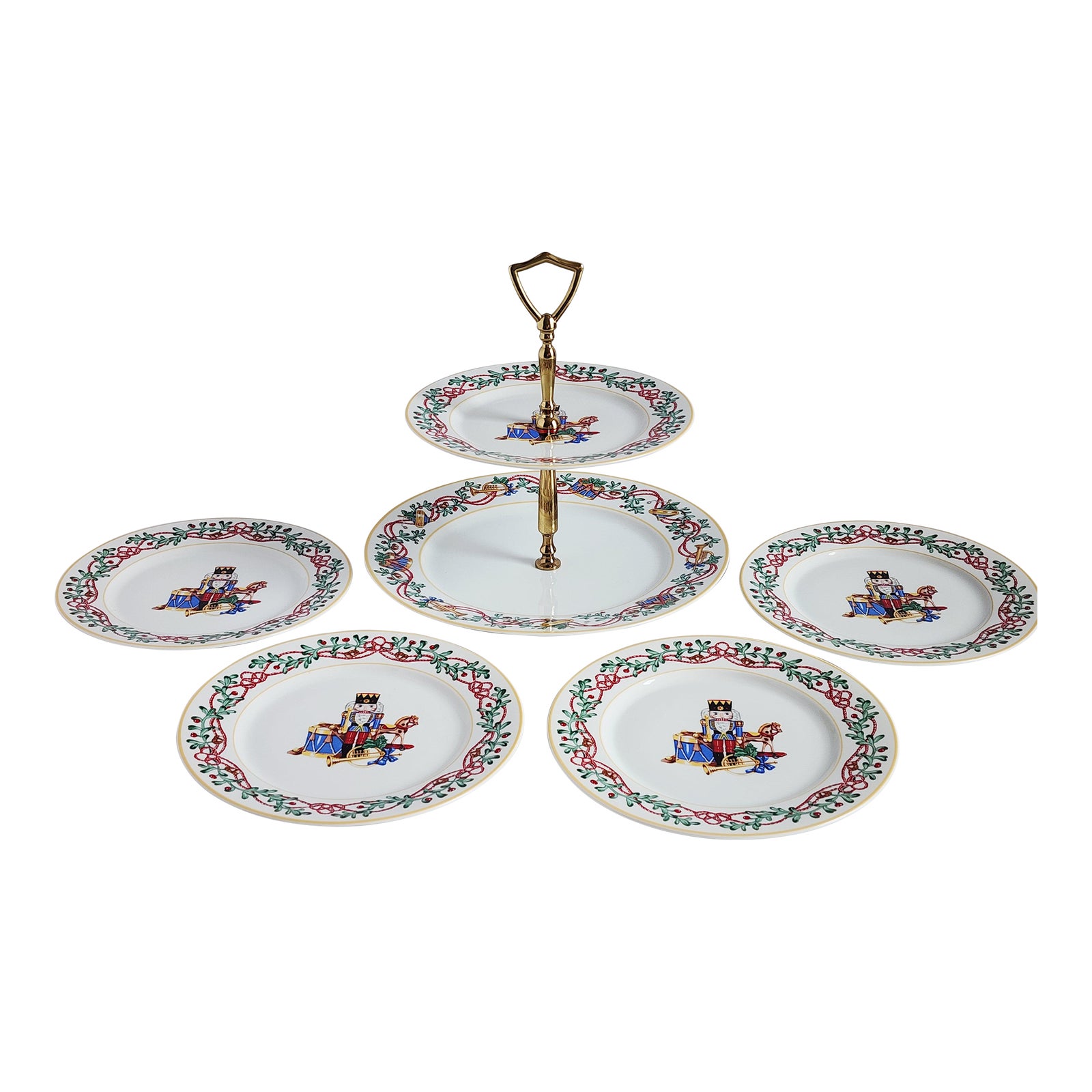 Vintage 1992 Block Spal Portugal " Whimsy Christmas" Desert Set | Chairish