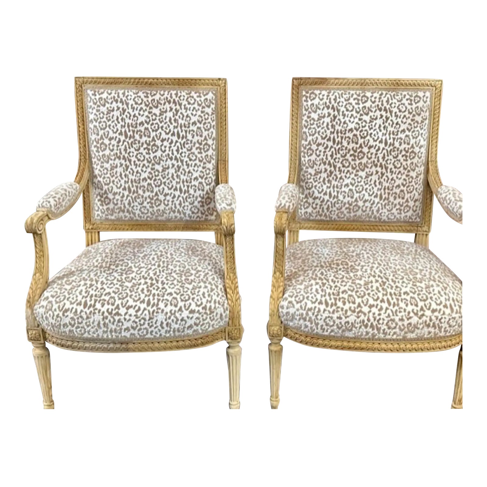 19th Century Pair of French Louis XVI Carved and Bleached Side Chairs ...