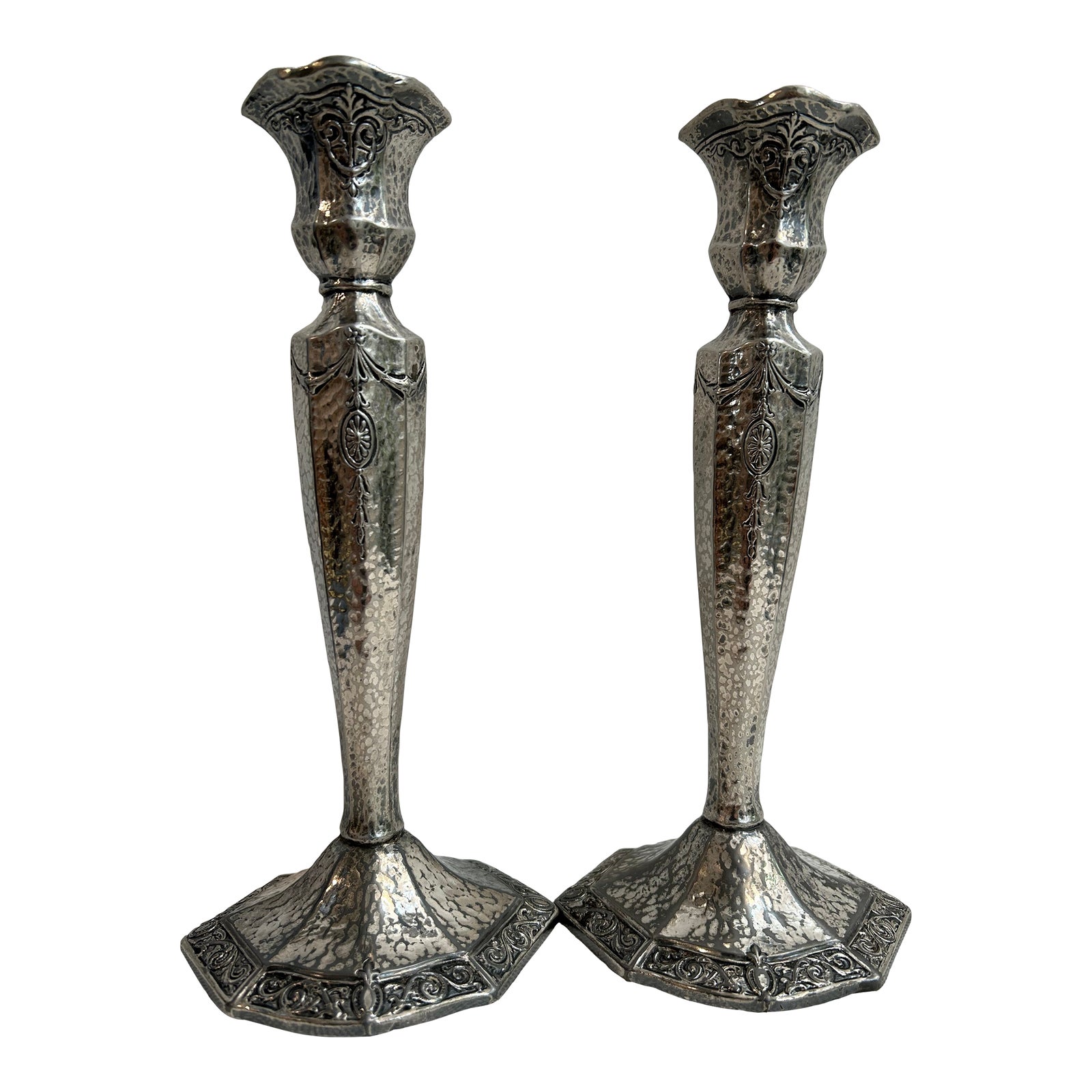 1924 Weidlich Bros Silver Over Copper Neoclassical Candle Stick Holders ...