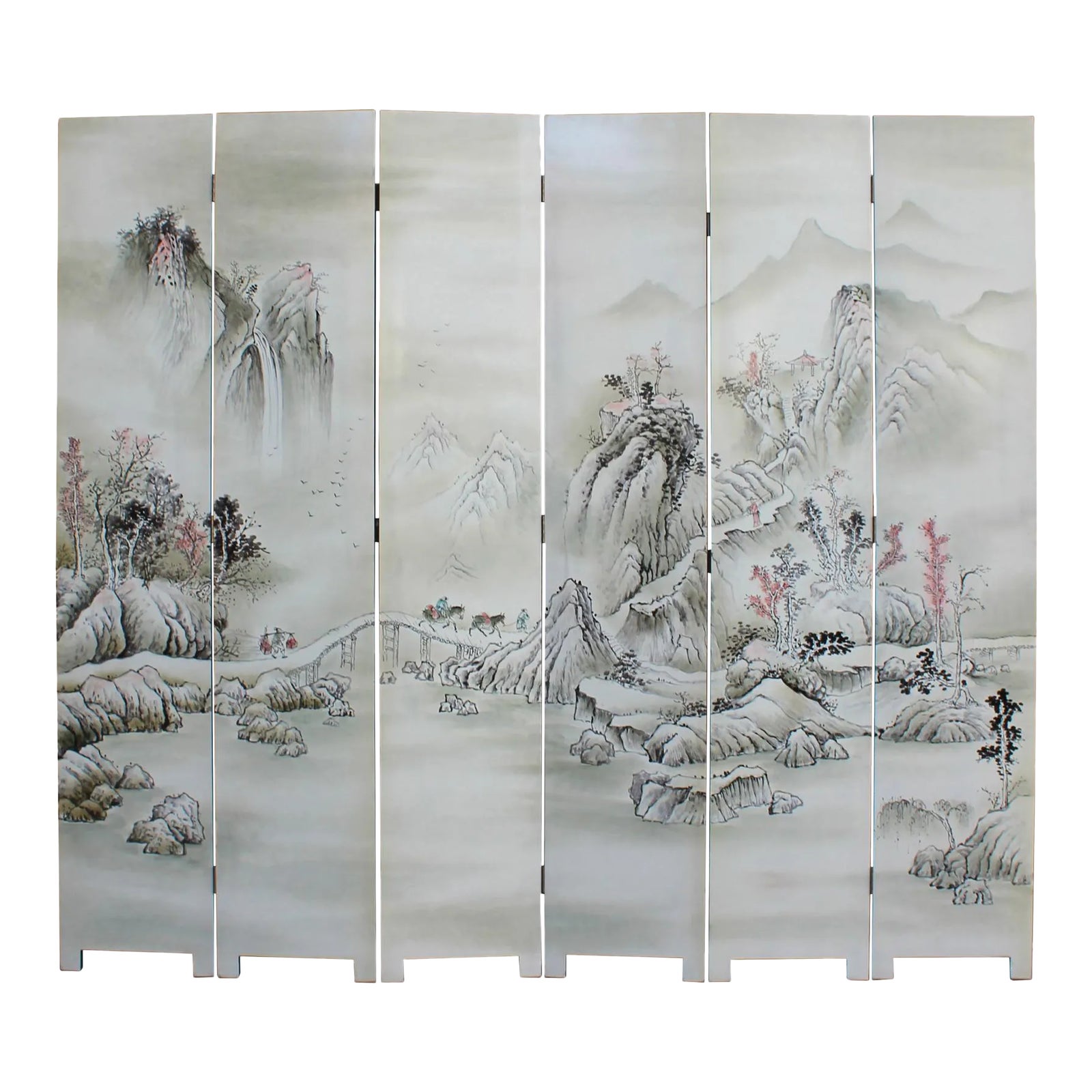 Off White Base Oriental Mountain Trees Scenery Theme Graphic Screen ...