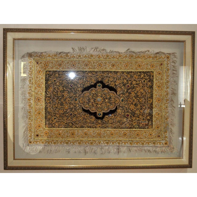 1990s Wall Art Oversized Framed Silk Rug Decorated With Natural Stones ...