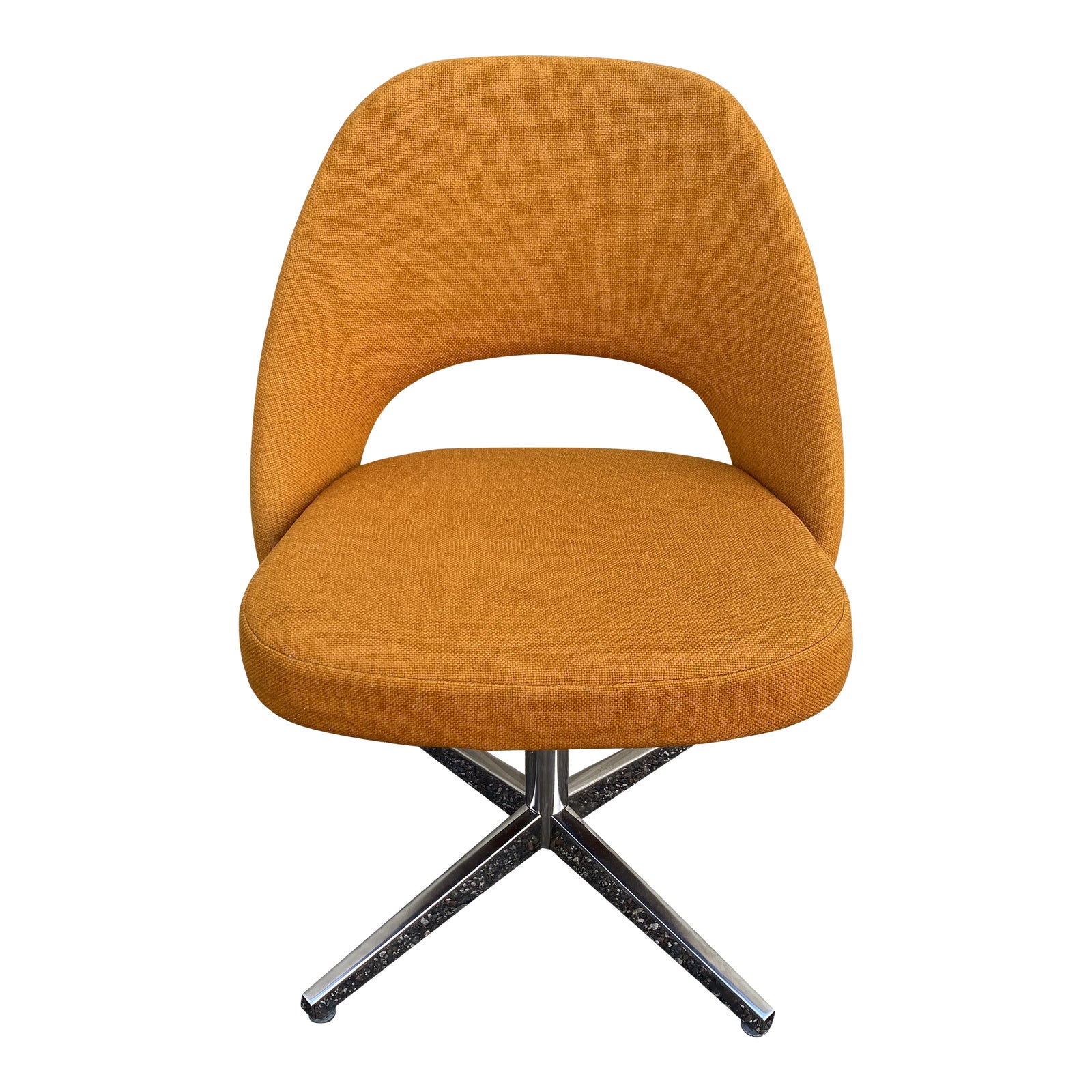 1970s Mid Century Orange Upholstered Swivel Chair | Chairish