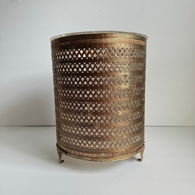 Vintage Gold Filigree Waste Paper Basket Mid Century Bathroom Trash Bin ...