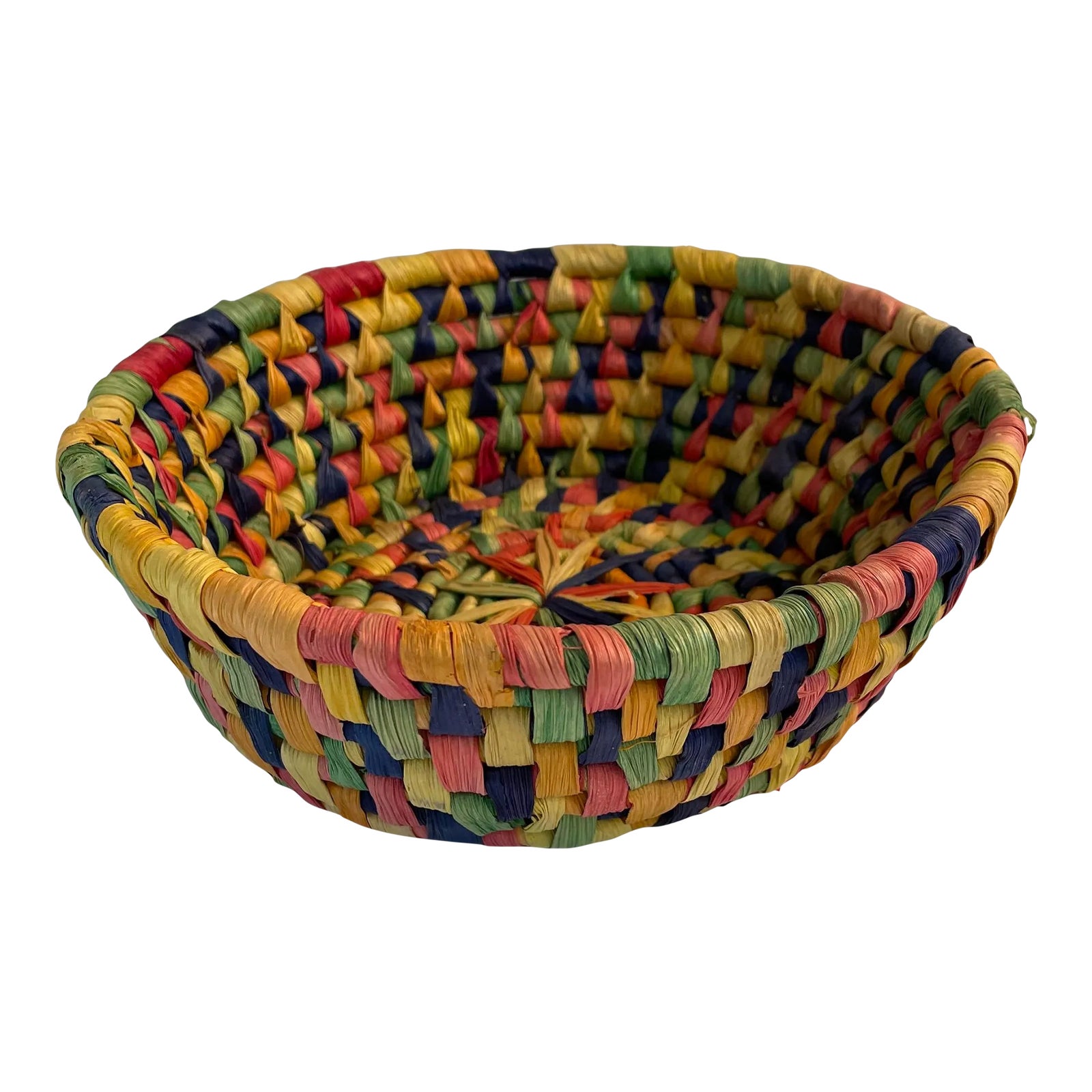 Colorful Vintage Woven Basket | Chairish