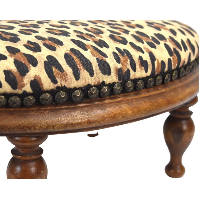 Mid 20th Century Vintage Petite Leopard Print Footstool With Brass ...