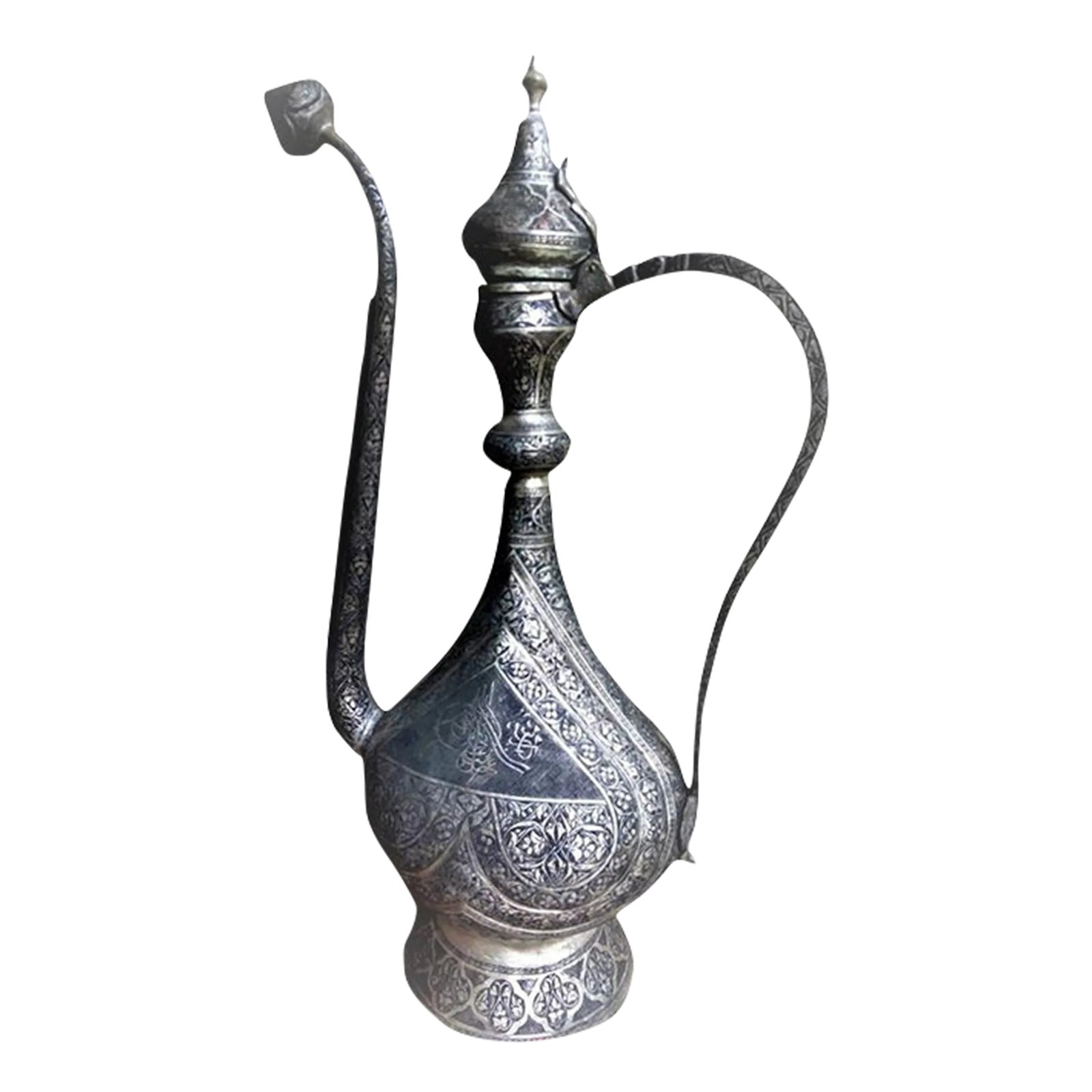 Antique Large Turkish Islamic Pewter Engraved Ewer - Early 20th Century ...