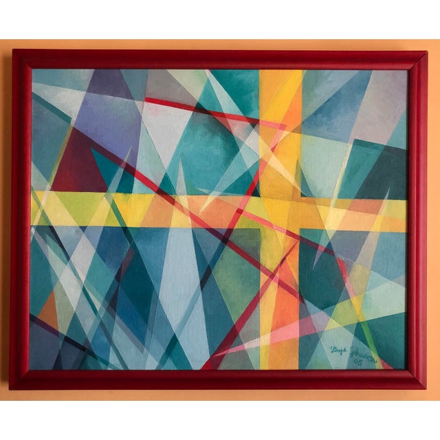 Original Lloyd Johnson Cubist Painting of Swedish Flag | Chairish