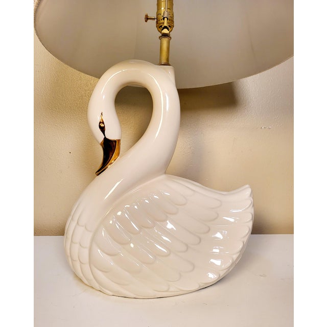 1970s Ceramic Swan Lamp With Shade | Chairish