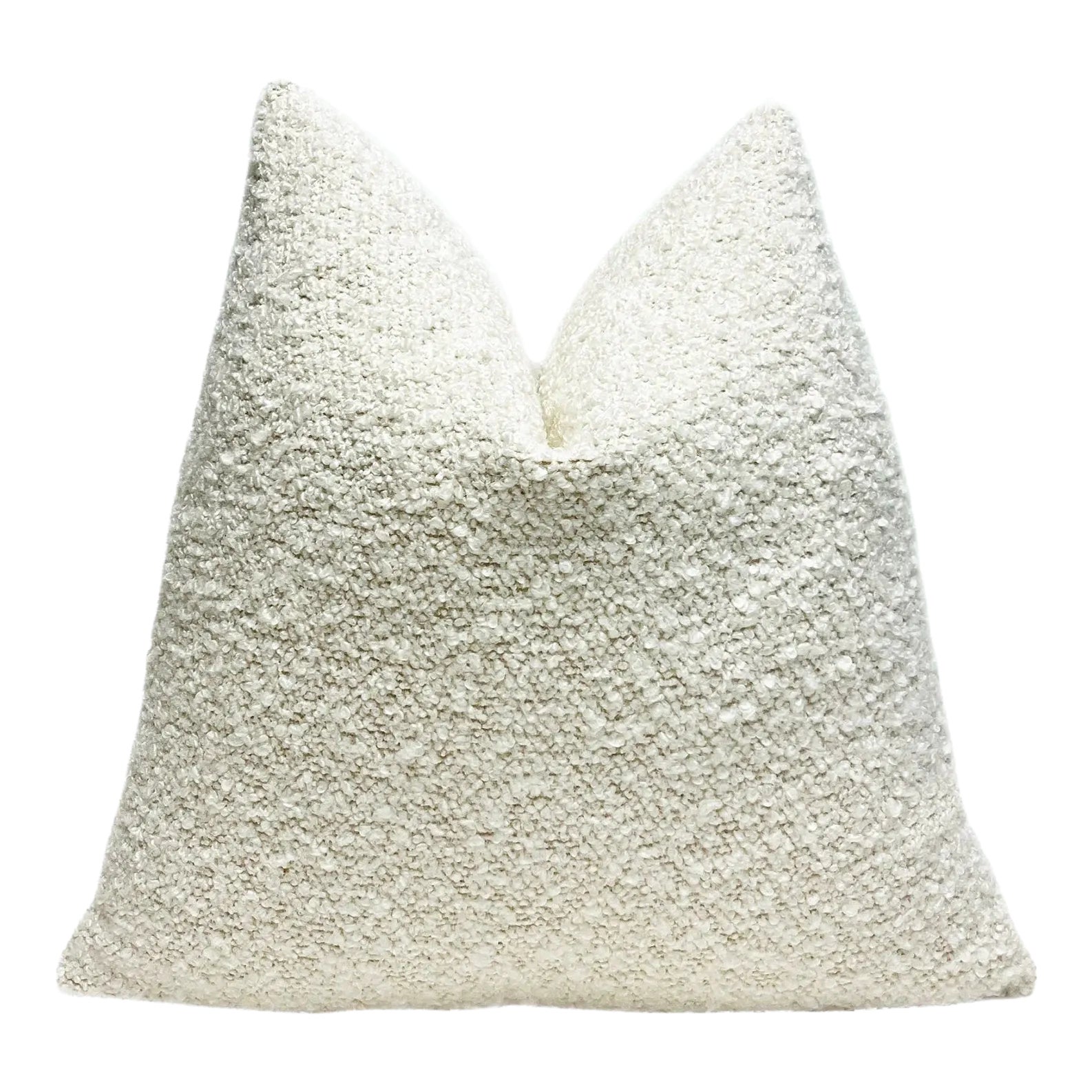 Off White Boucle Throw Pillow With Feather Down Insert | Chairish