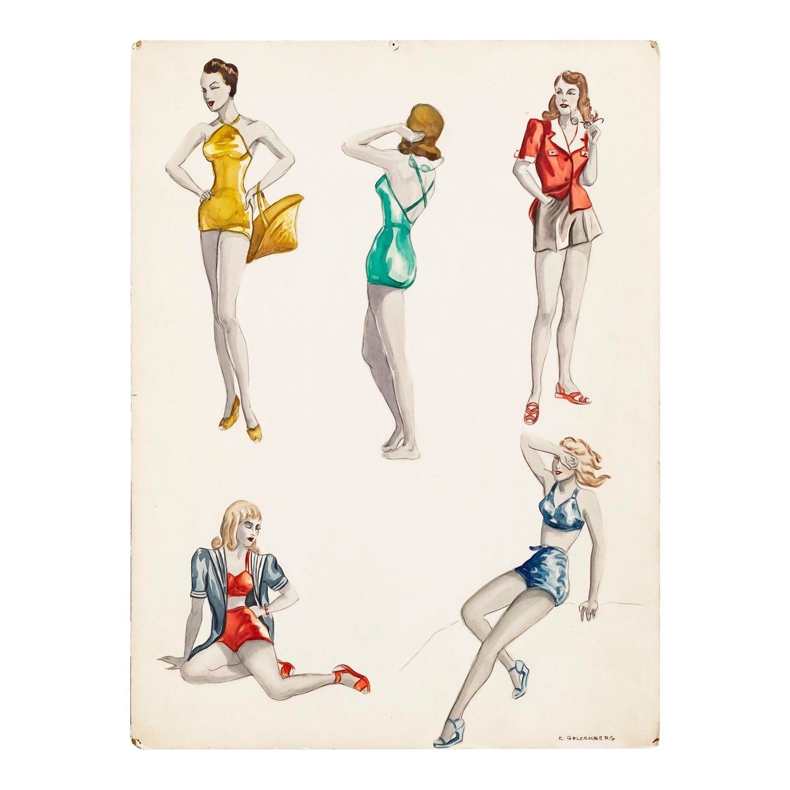 1920s Canadian Fashion Maquette, Bathing Suits (Esther Goldenberg ...