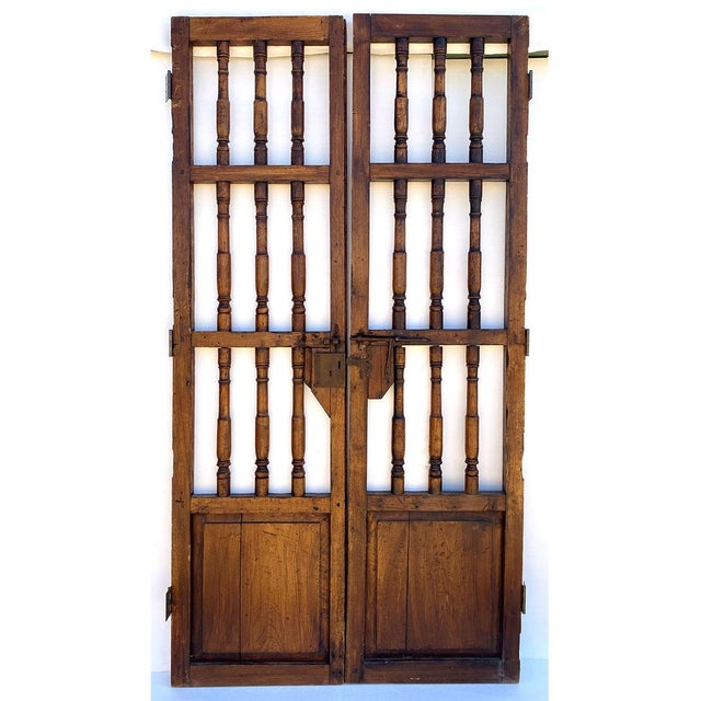 Large Mexican Wooden Iron Mounted Spindle Double Door Hacienda Gate ...