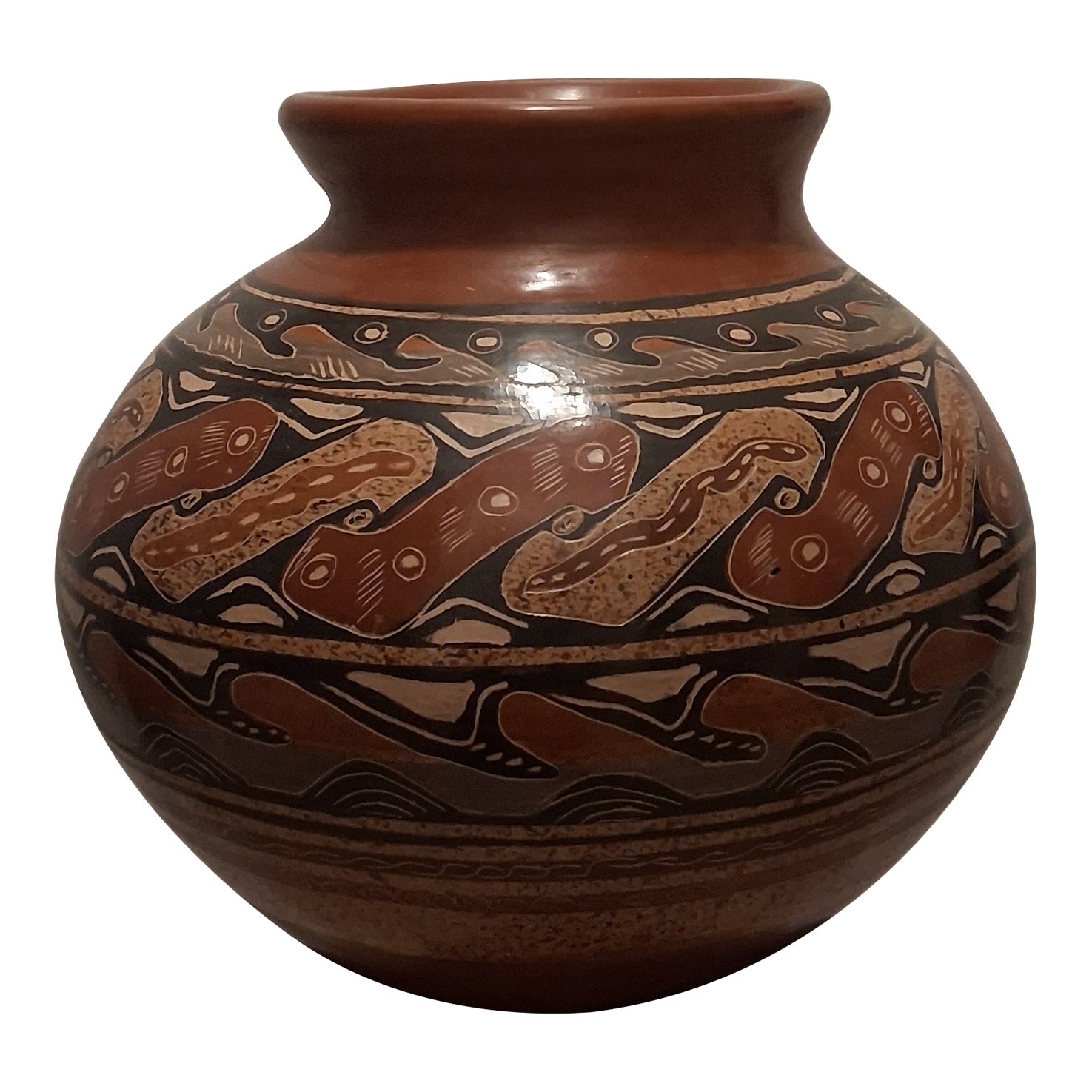Signed 12" Mata Sgaffito Vessel -Ines Oliva- Geometric Lizard Motif ...