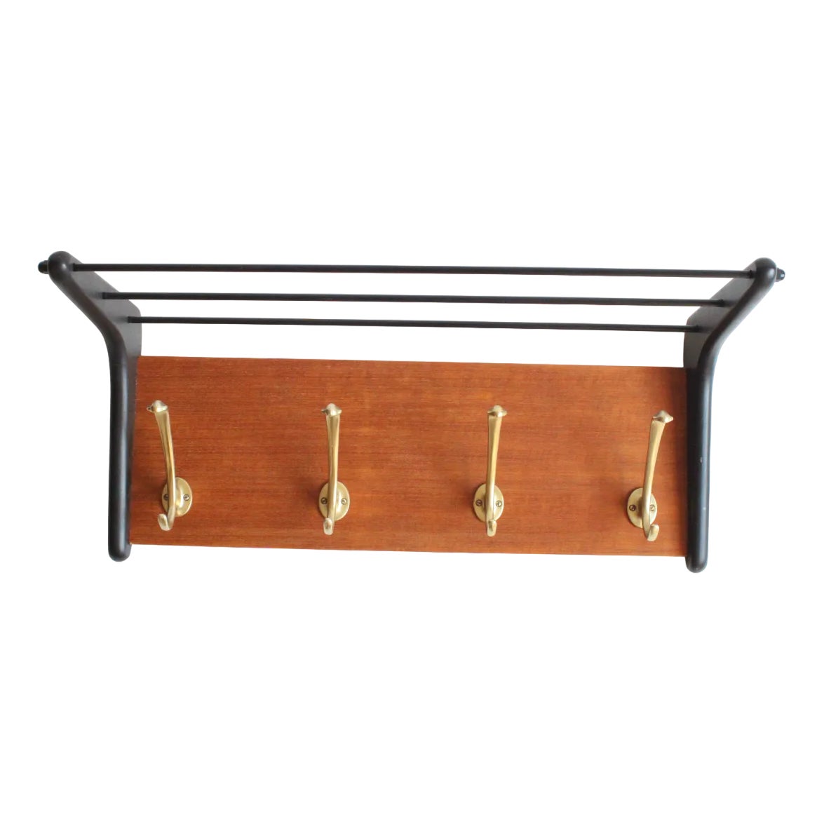 Brass and Teak Boomerang Coat Rack attributed to Alfred Hendrickx for ...