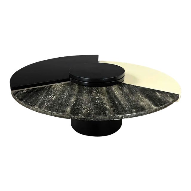 Postmodern Rotating Coffee Table With 3 Wedge Top Sections Black White ...