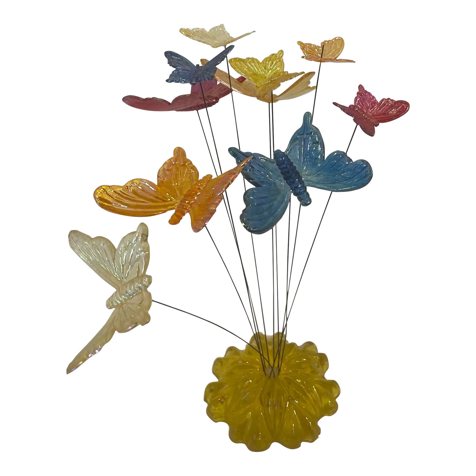 Vintage MCM Lucite Kinetic Wire Butterfly Sculpture | Chairish