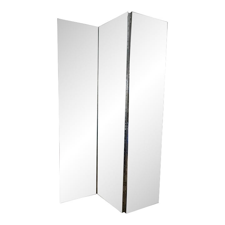 Art Nouveau Etched Three Panel Mirrored Screen Room Divider | Chairish