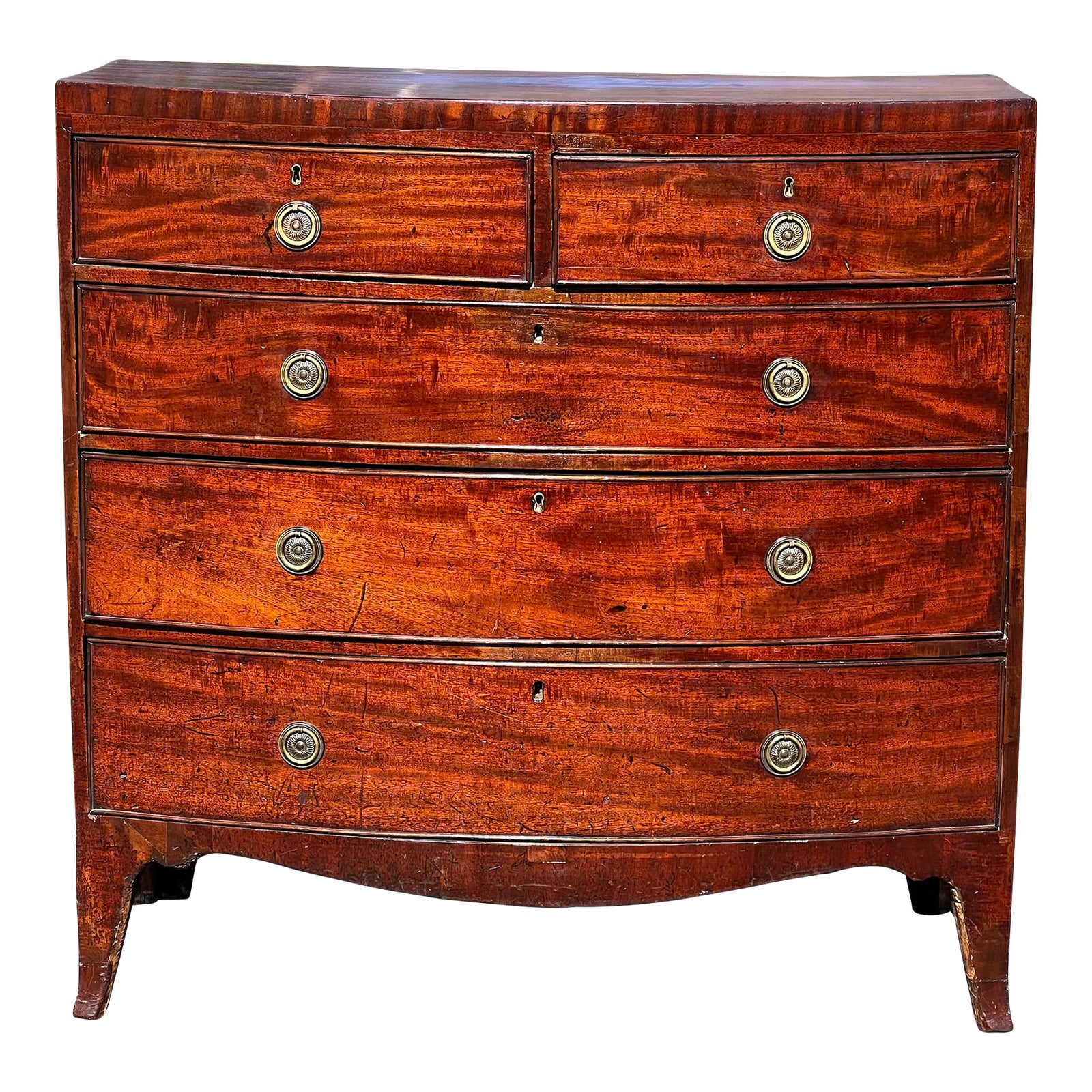 Colonial American Made Georgian Mahogany Bow Front Two Over Three Chest ...
