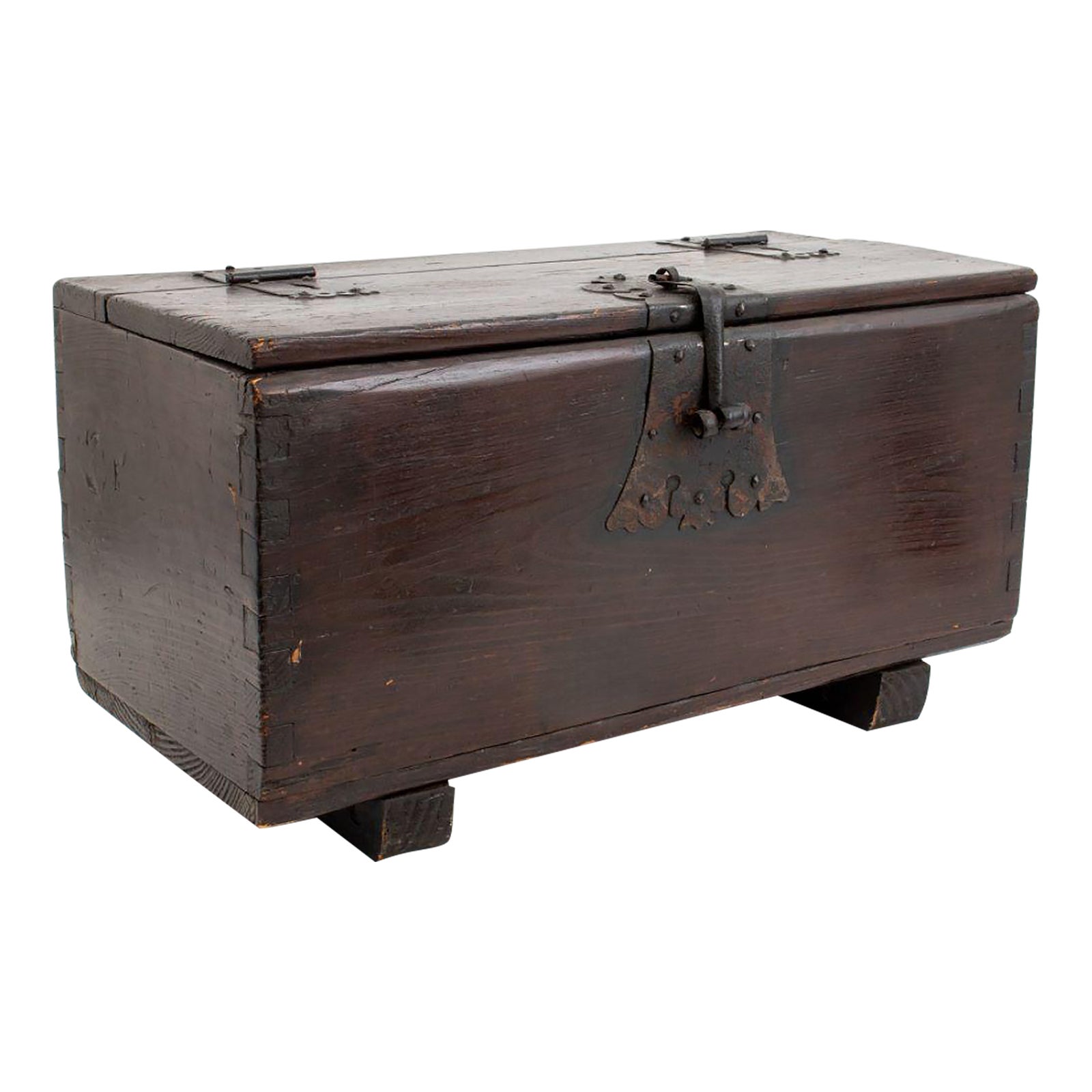 Chinese Iron Bound Wood Travel Box | Chairish