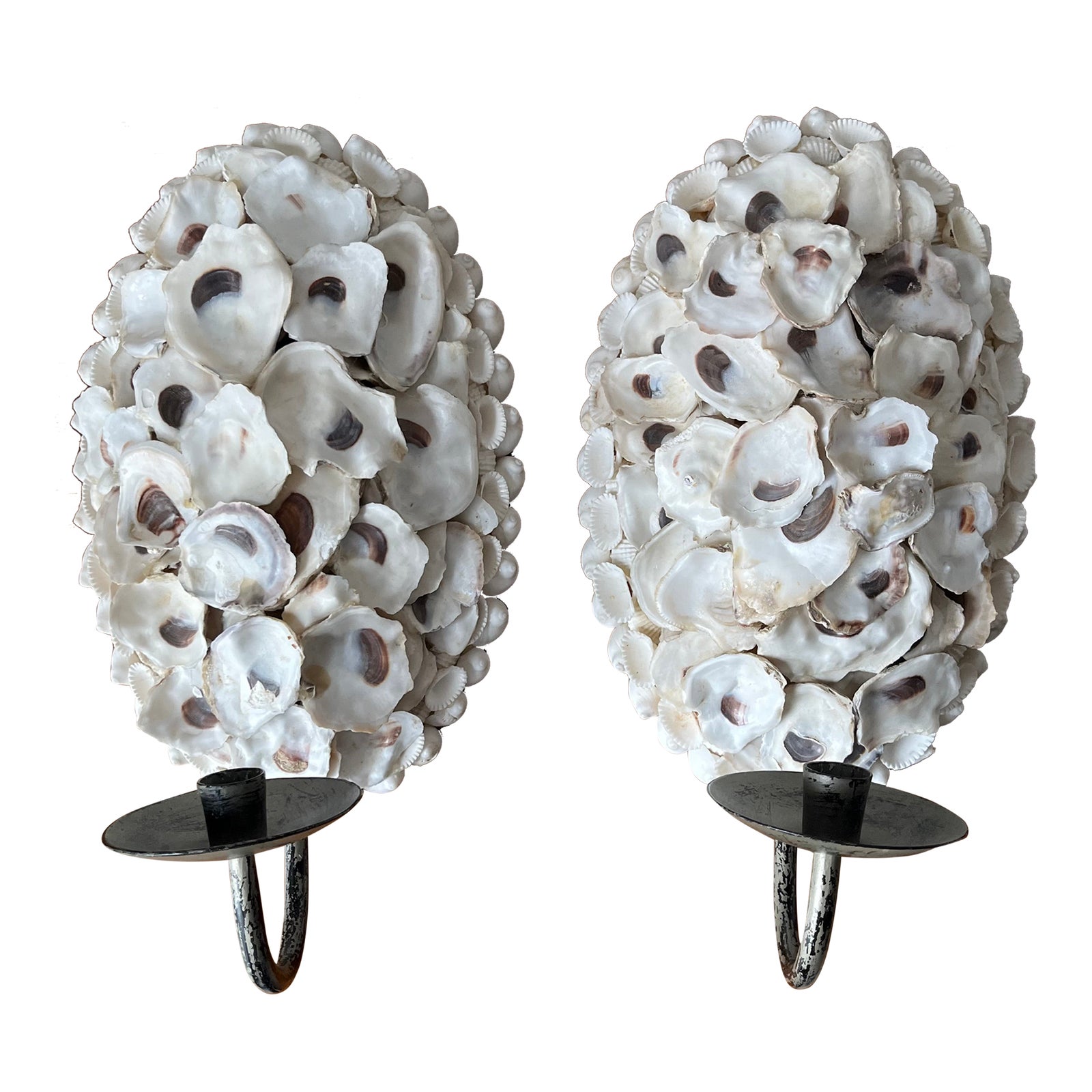 Oly Studio Oyster Shell & Iron Candle Sconces-A Pair | Chairish