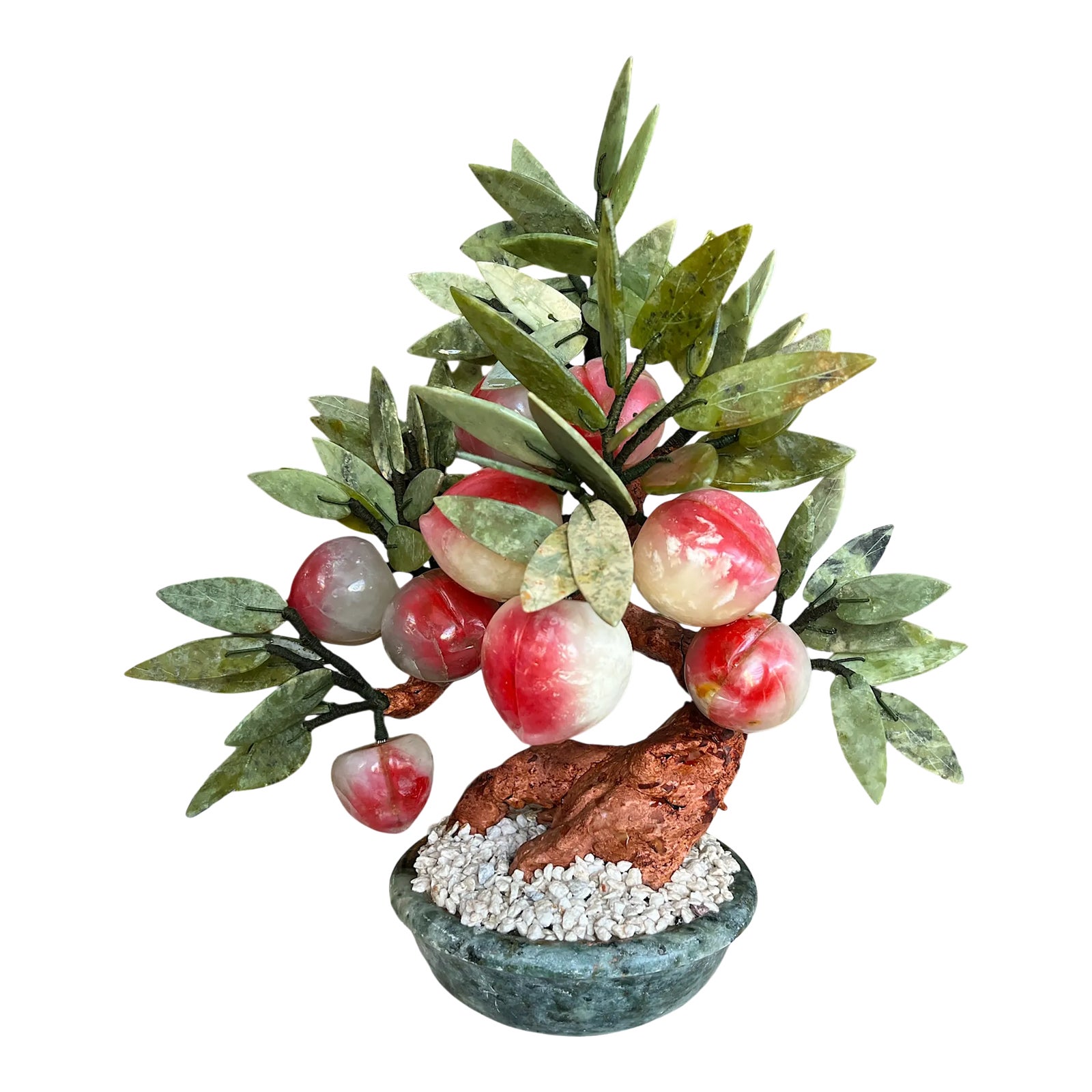 Mid 20th Century Vintage Jade Gemstone Bonsai Peach Tree Sculpture ...
