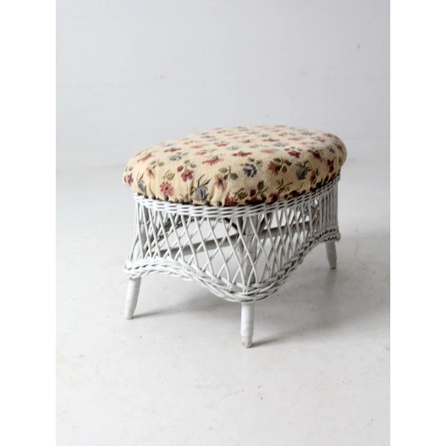 Vintage Wicker Ottoman With Floral Upholstery | Chairish