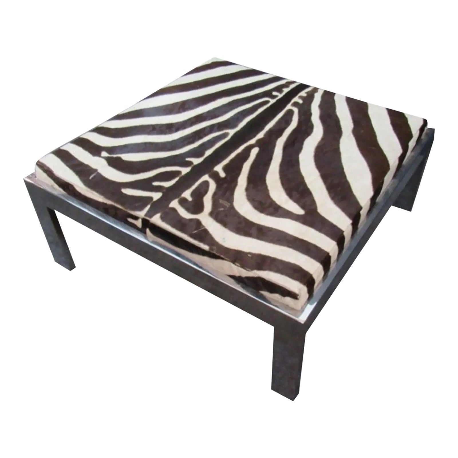Mid-Century Zebra Hide & Chrome Ottoman | Chairish