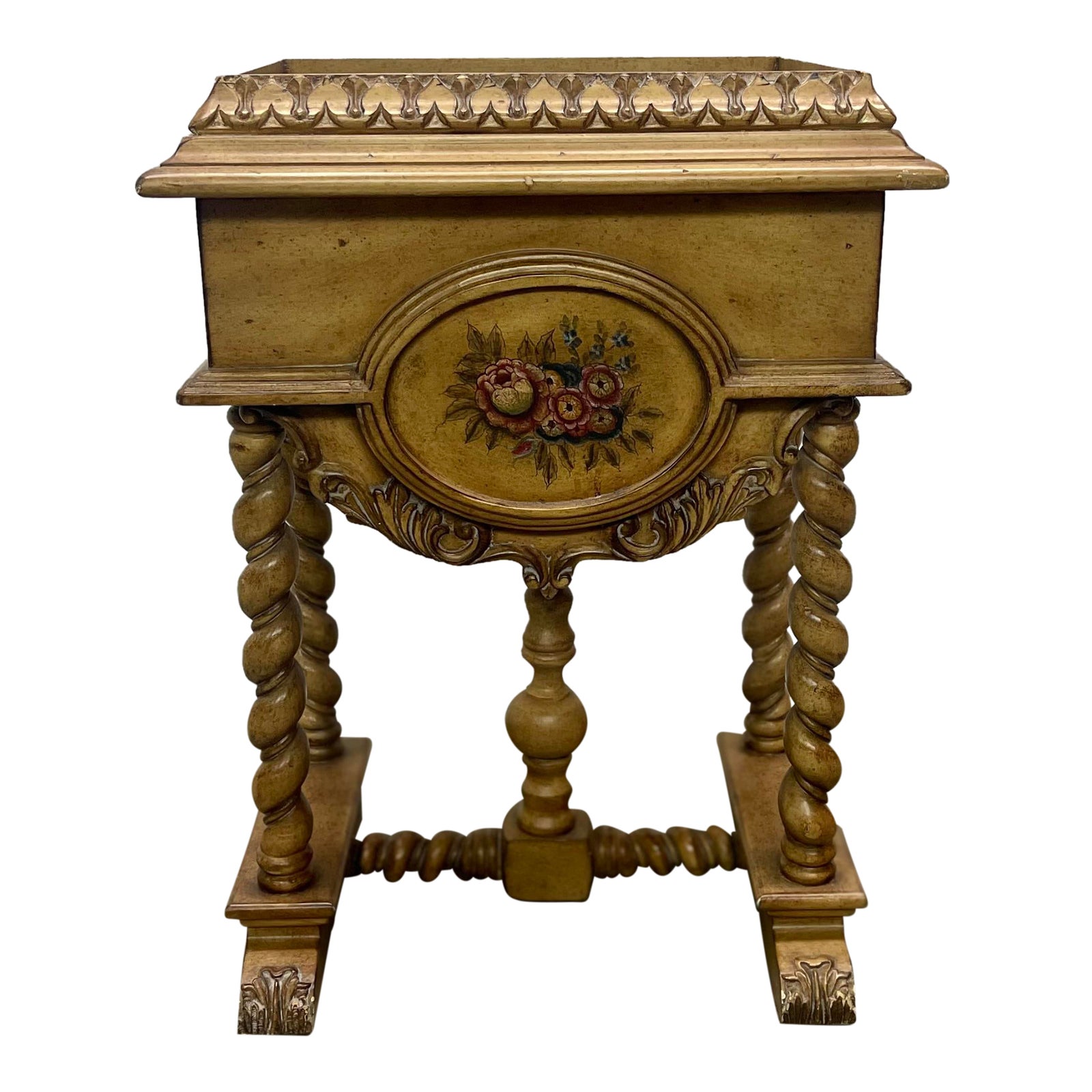 Italianate Antiqued Shadow Box Side Table | Chairish