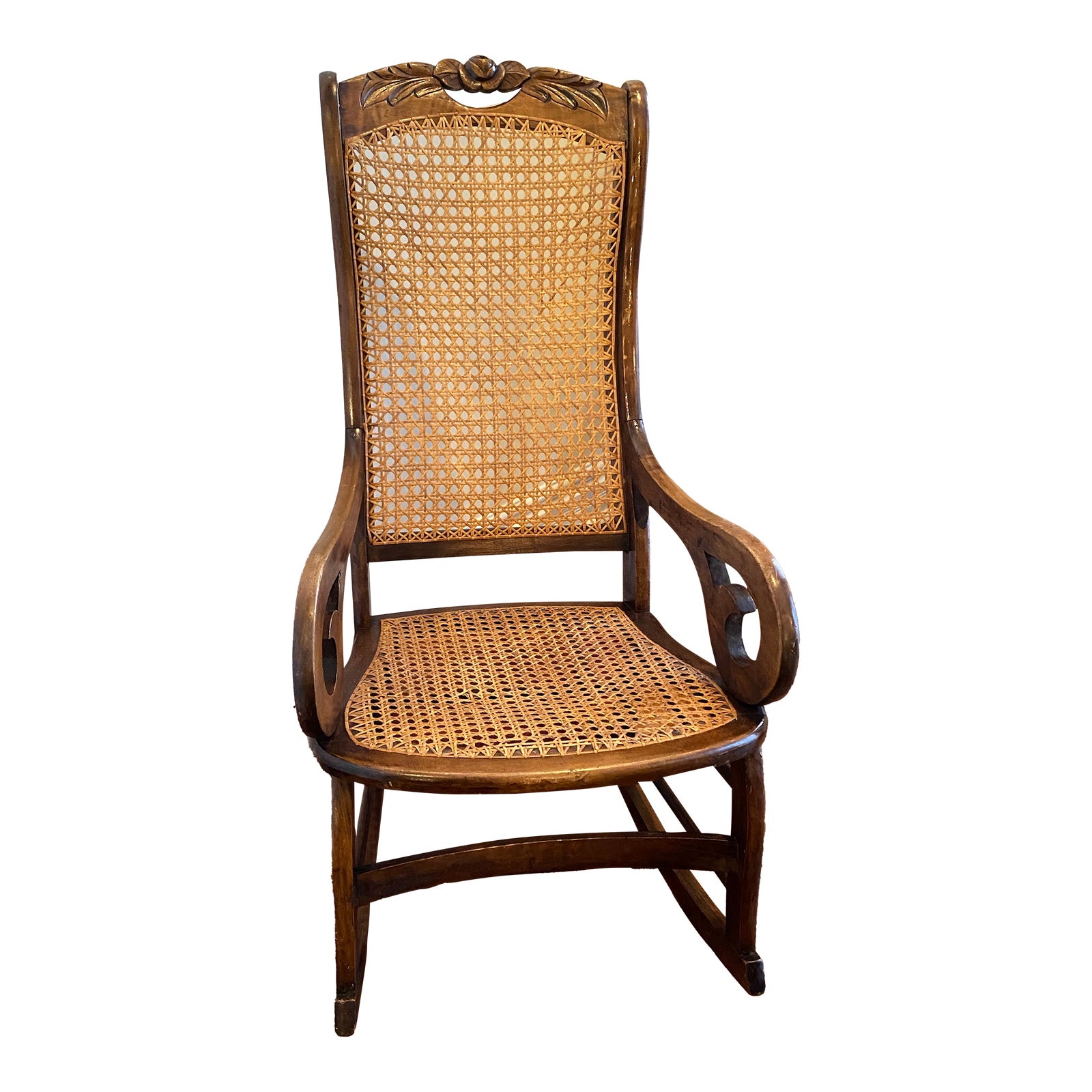 Late 19th Century Antique Victorian Carved Cane Rocking Chair With ...