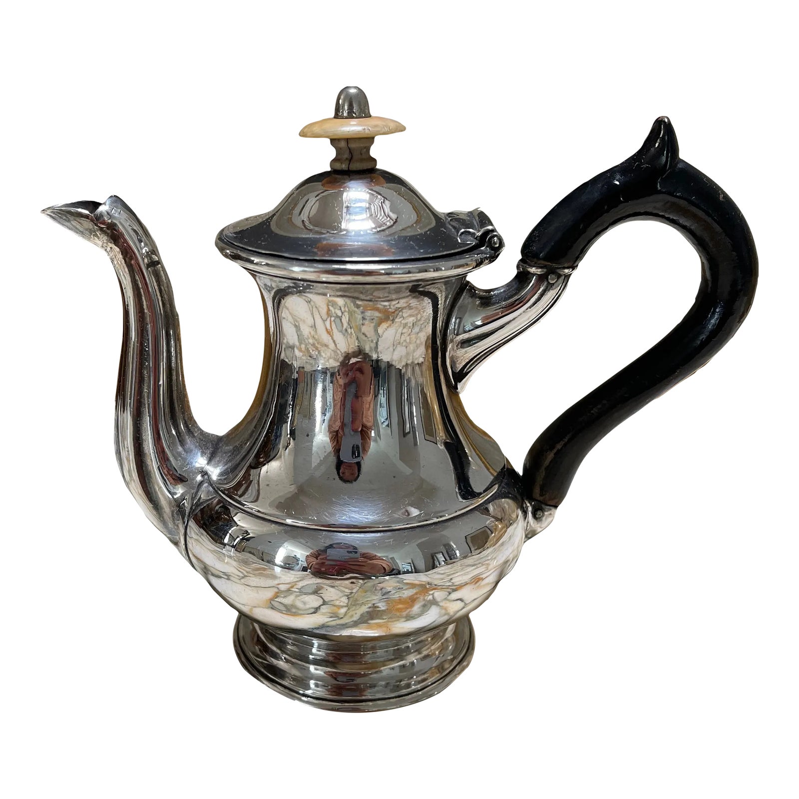 Small Silver Plated Teapot With Ivory Tip and Wooden Handle | Chairish