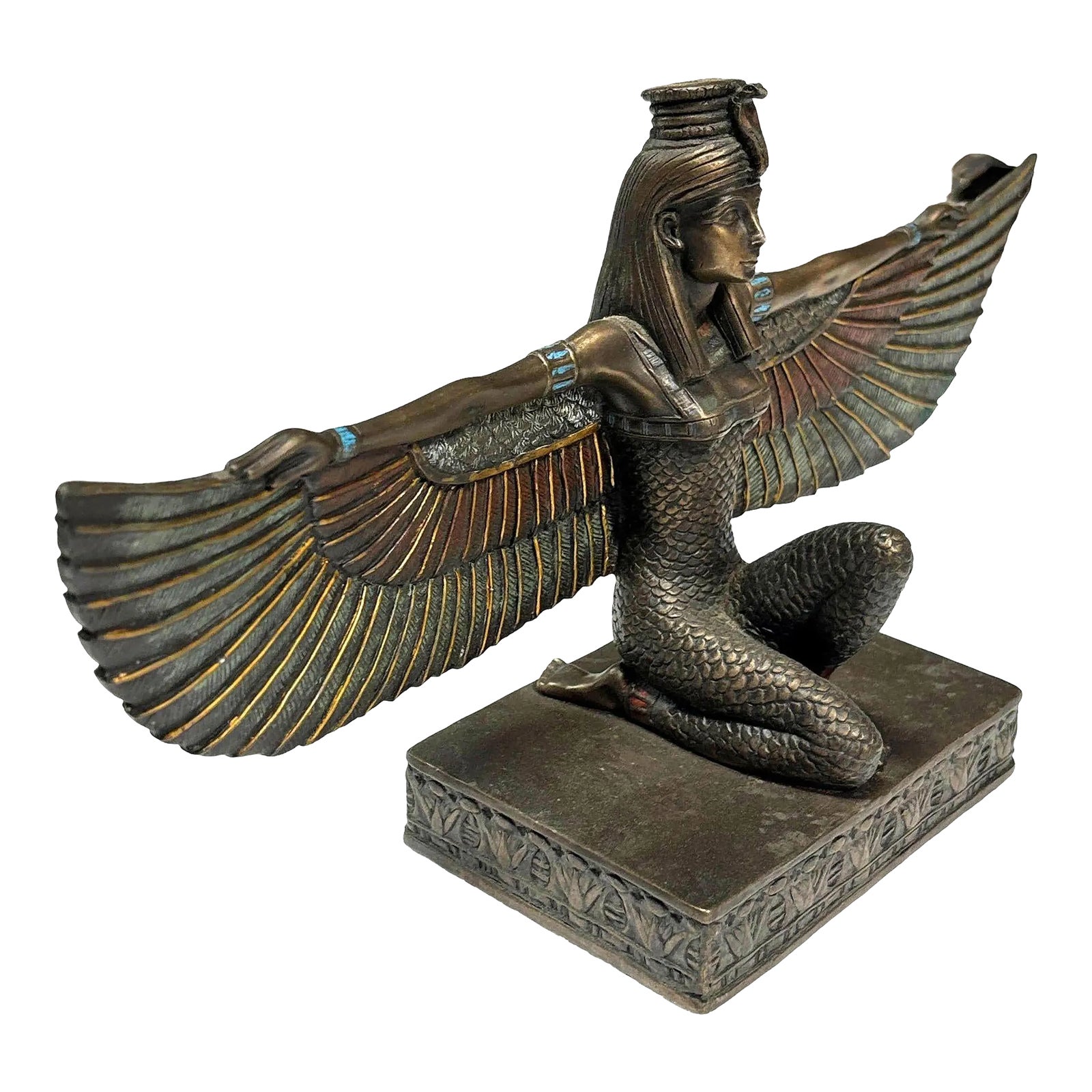 Egyptian Pharaoh Brass Tabletop Sculpture of Winged Deity | Chairish