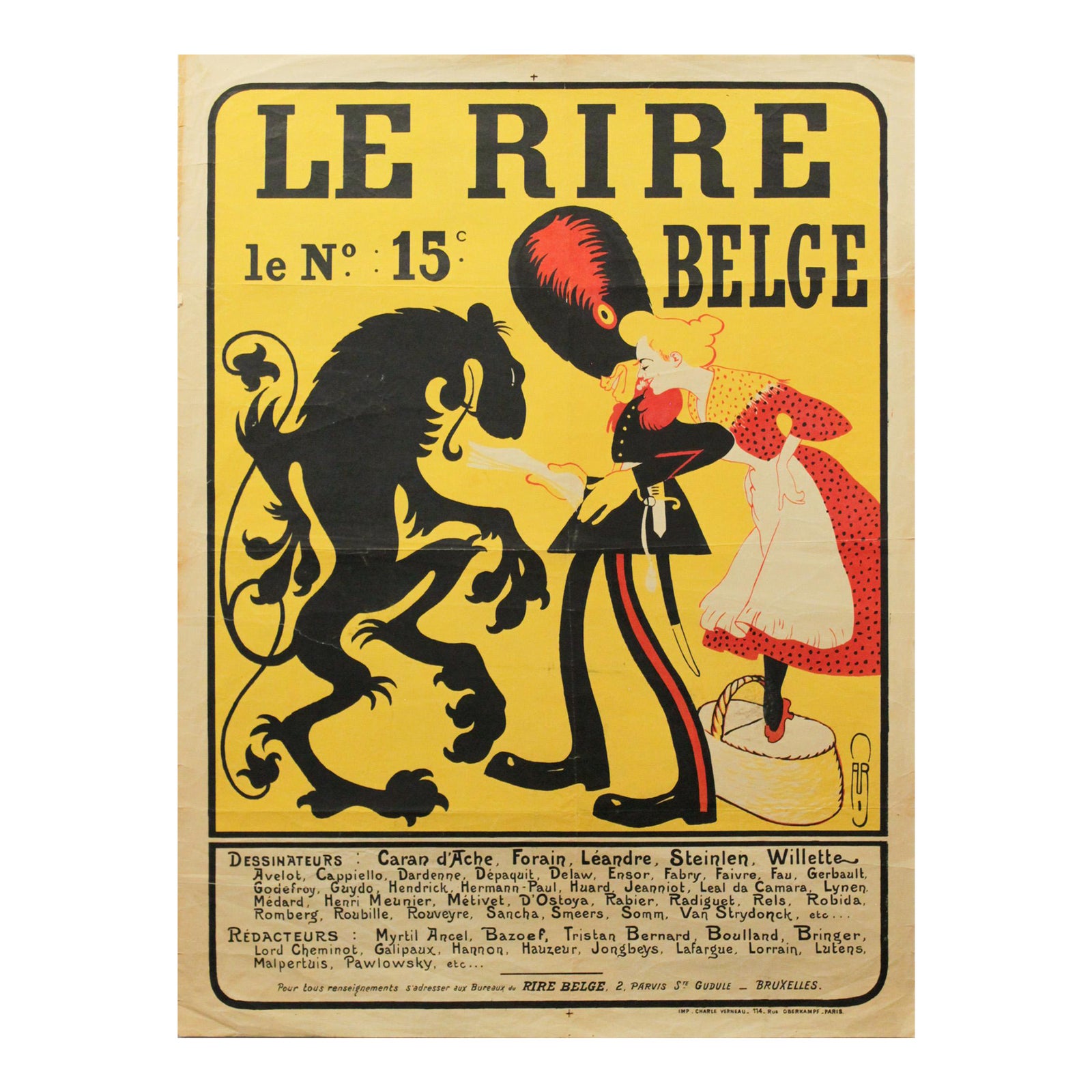 1900 Belgian Literary Poster, Le Rire Belge, Le Numéro 15 - Auguste ...