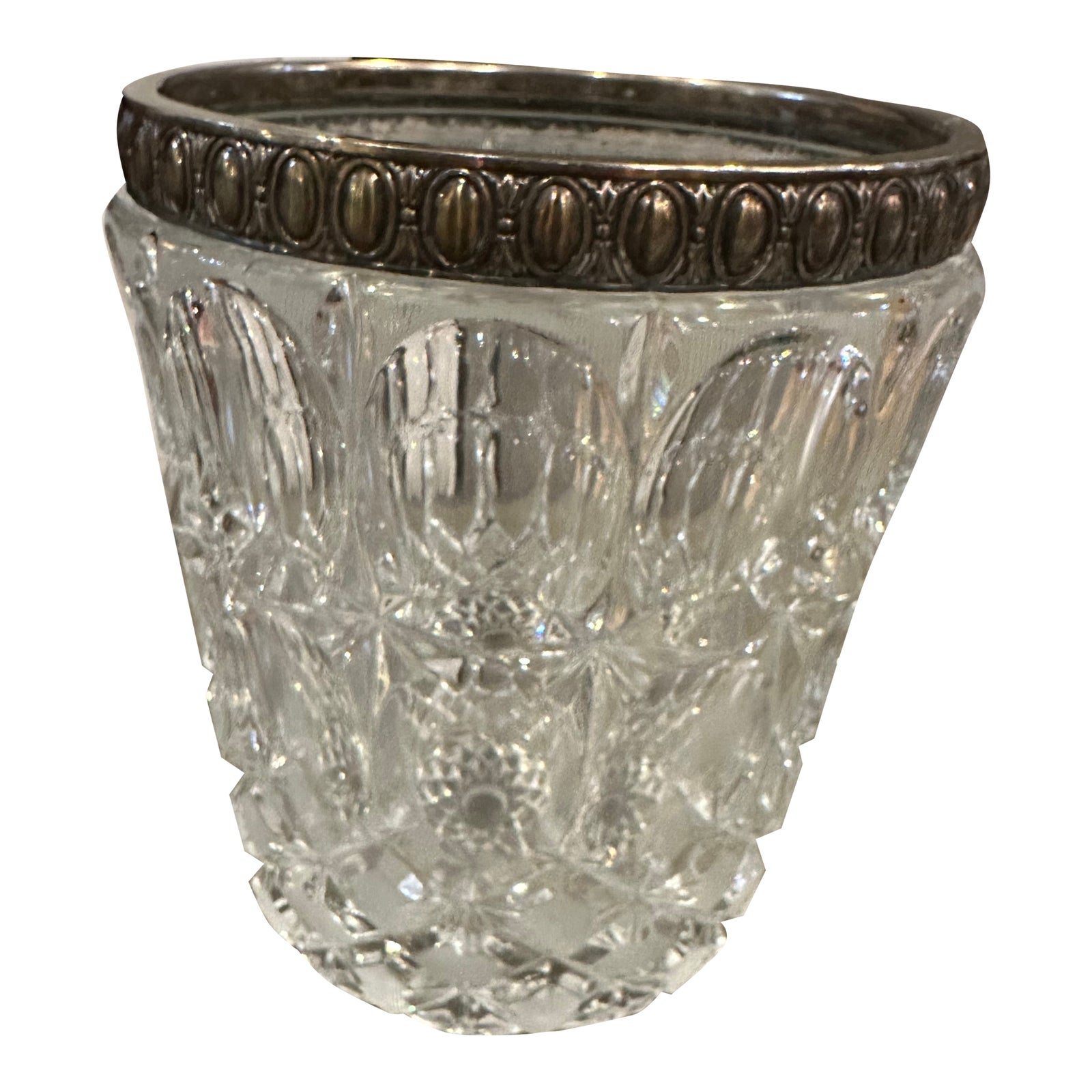 Vintage Crystal Ice Bucket With Silverplate Rim | Chairish