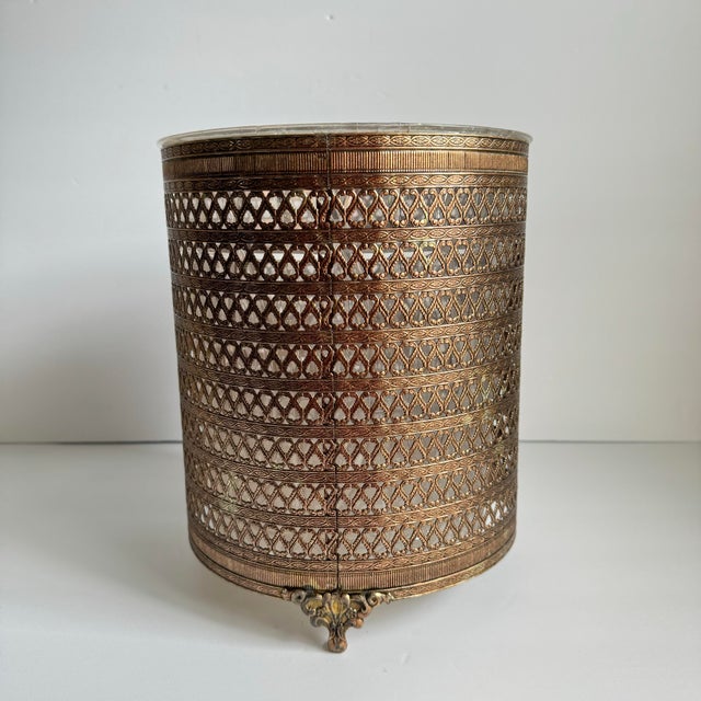 Vintage Gold Filigree Waste Paper Basket Mid Century Bathroom Trash Bin ...