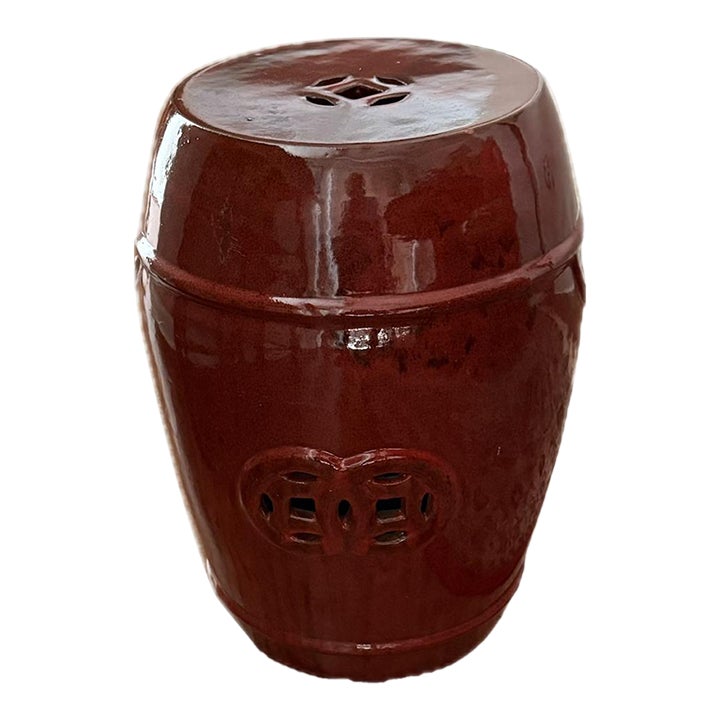 Early 21st Century Brick Red Chinese Garden Stool | Chairish