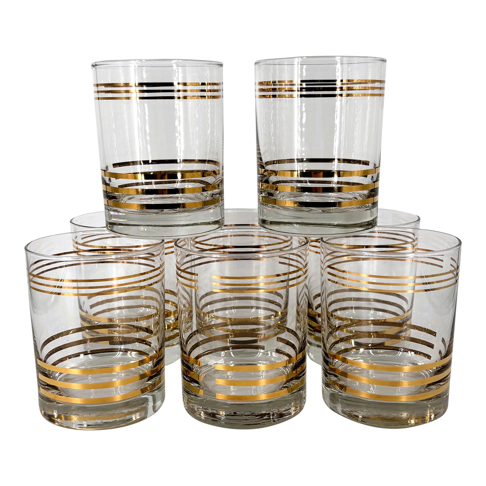 Mid 20th Century Modern Gold Banded Lowball Glasses Set of 4 Mad Men ...