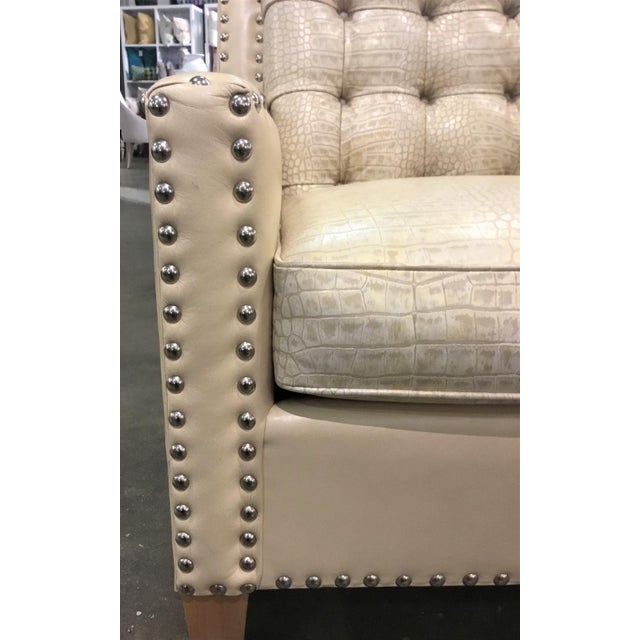 Leather Craft Co. Modern Embossed Alligator Print Cream Leather Club ...