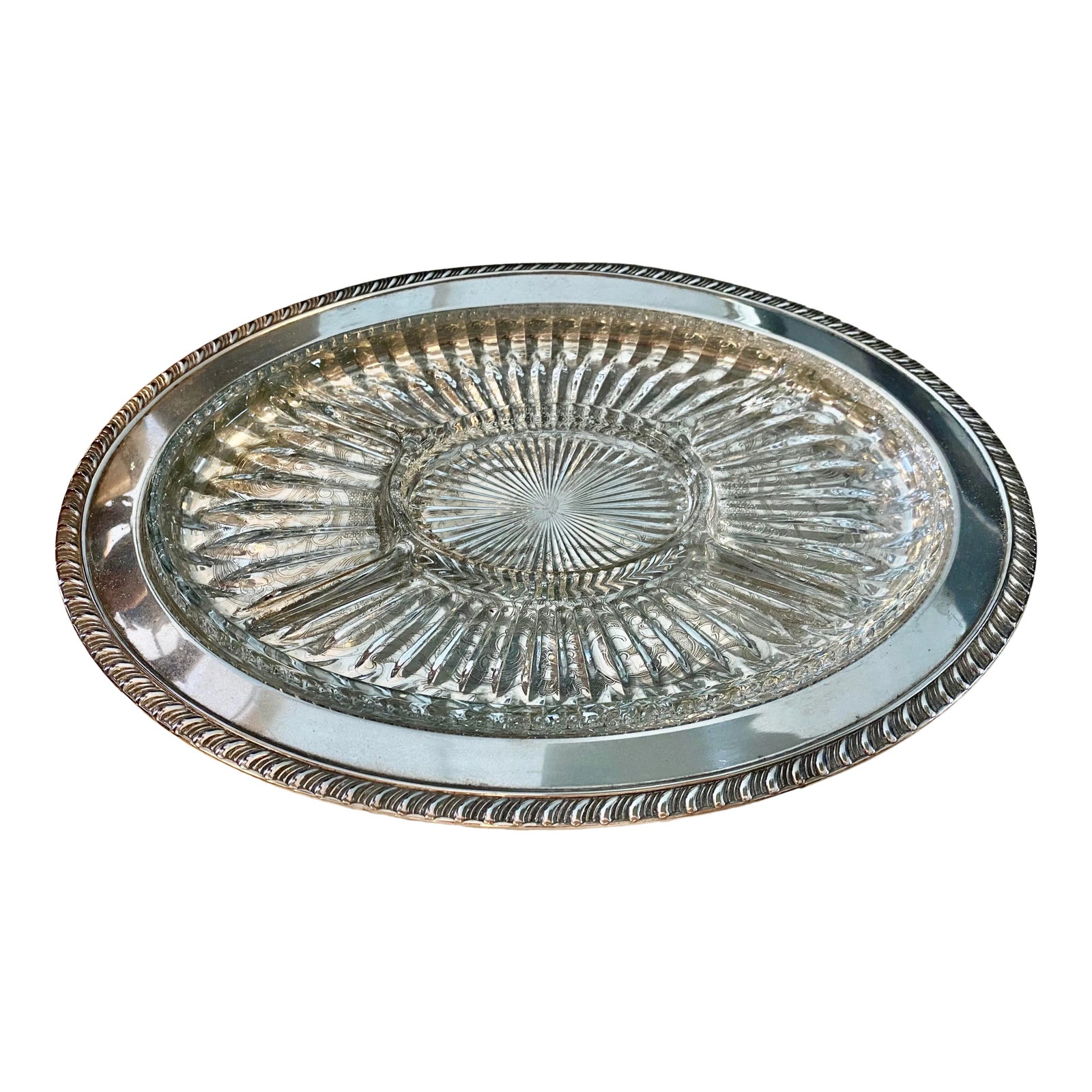 English Silver & Glass Platter | Chairish