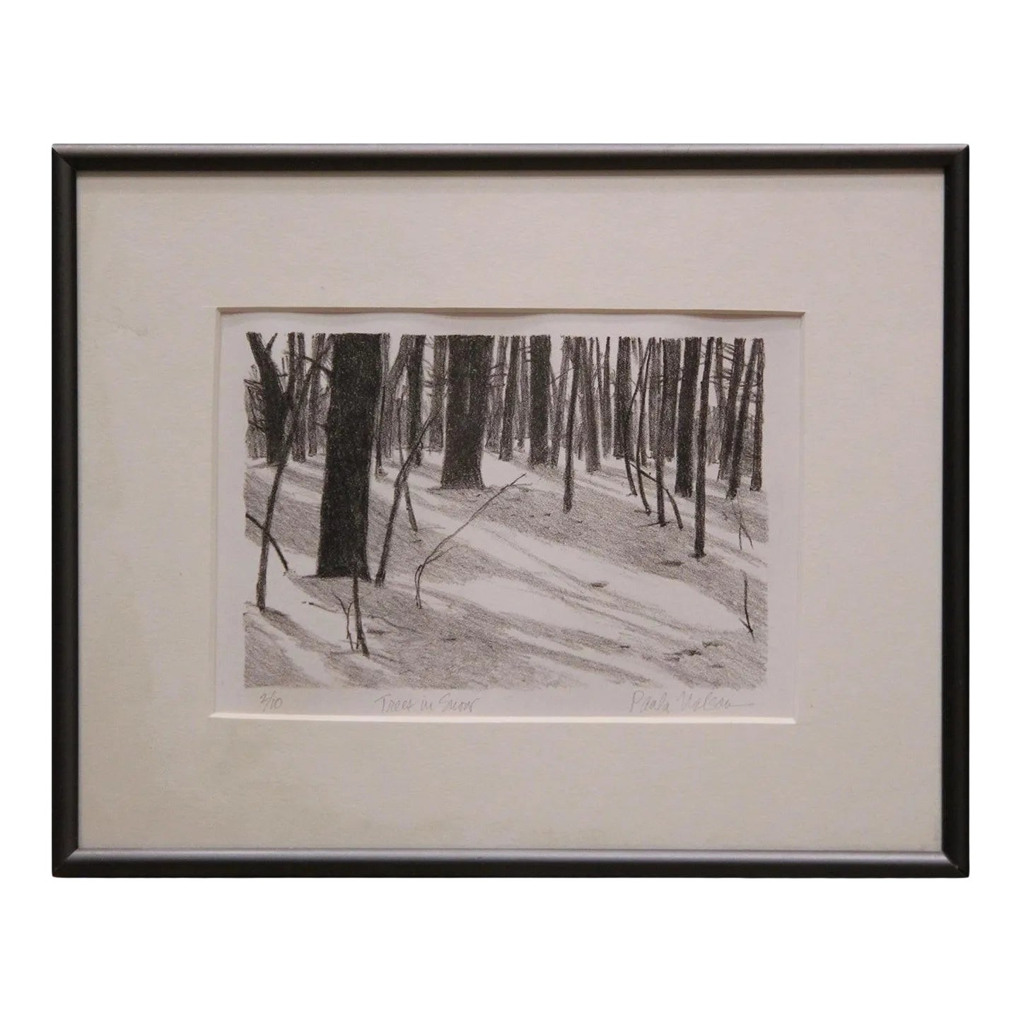 Mid 20th Century "Trees in Snow" Black and White Winter Landscape ...