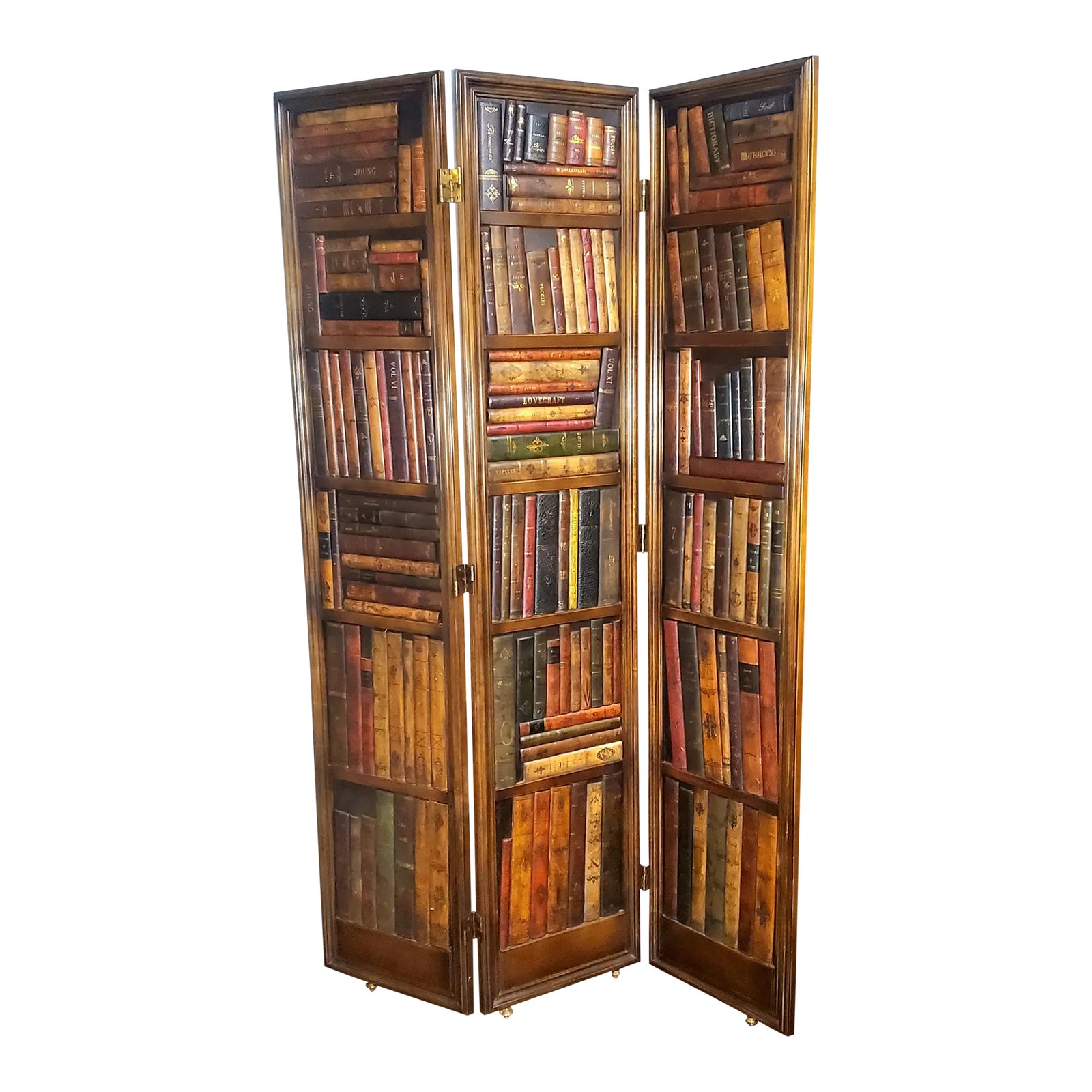 2000s Leather Books Motif Screen/Room Divider | Chairish