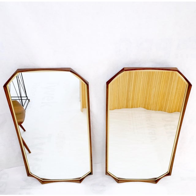 Oiled Walnut Frames Gold Trim Elongated Octagon Shape Wall Mirrors - A ...