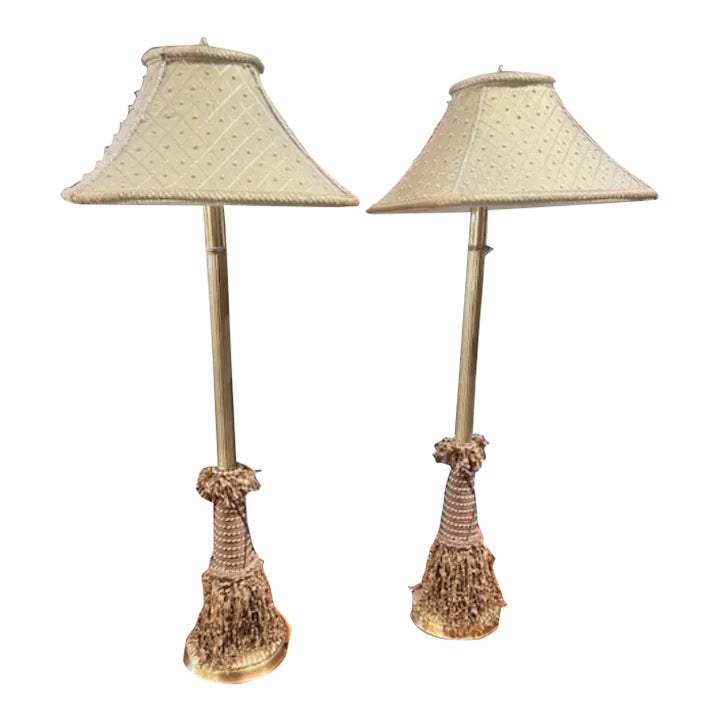 Mid 20th Century Raymond Waites Brass Lamps With Shades - a Pair | Chairish