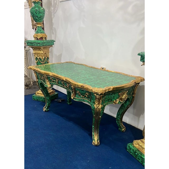 1960s Faux Malachite Bronze French Desk Malachite Imitation Wooden Desk ...