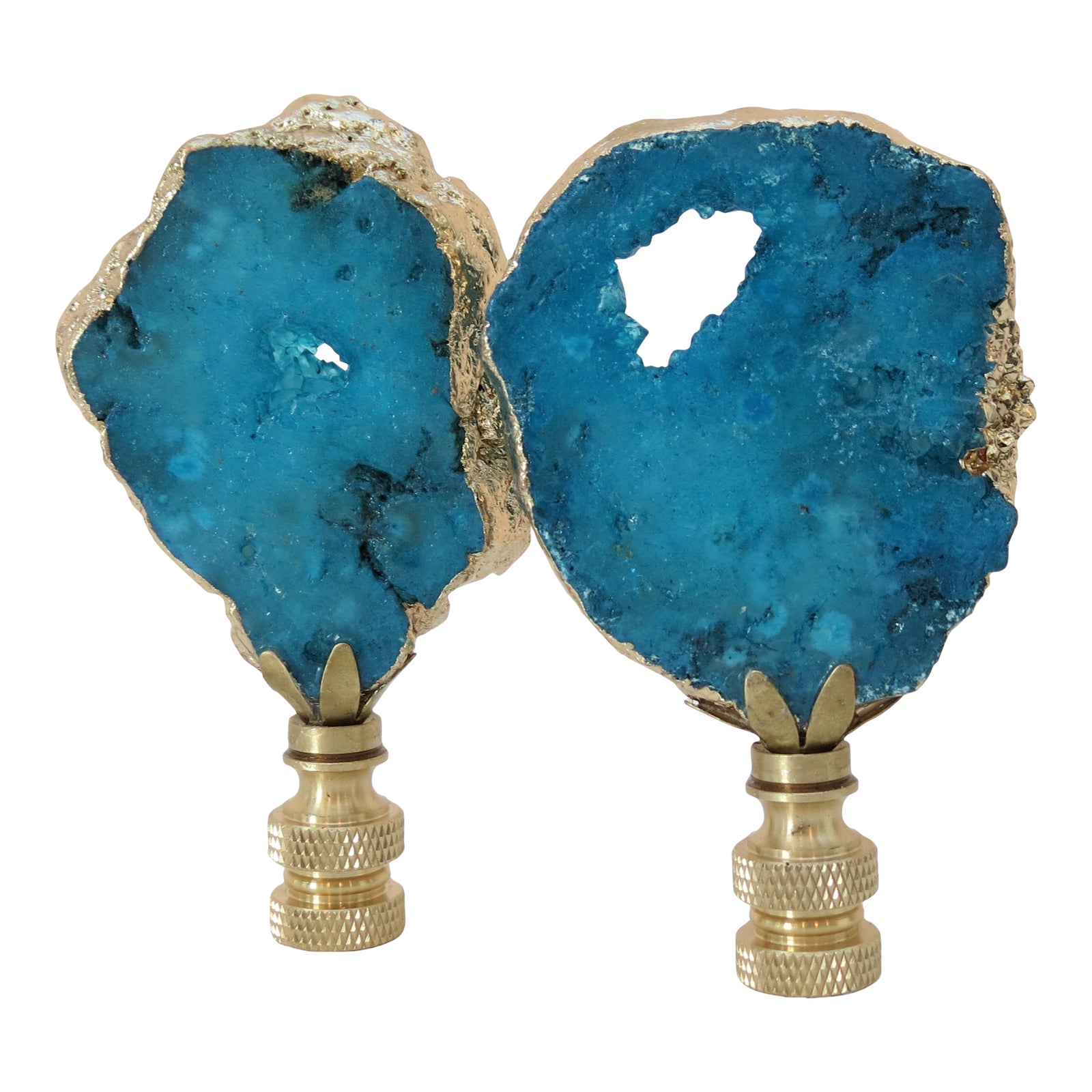 Brilliant Deep Turquoise & 14 Kt Gold Geode Gemstone Table Lamp Finials ...