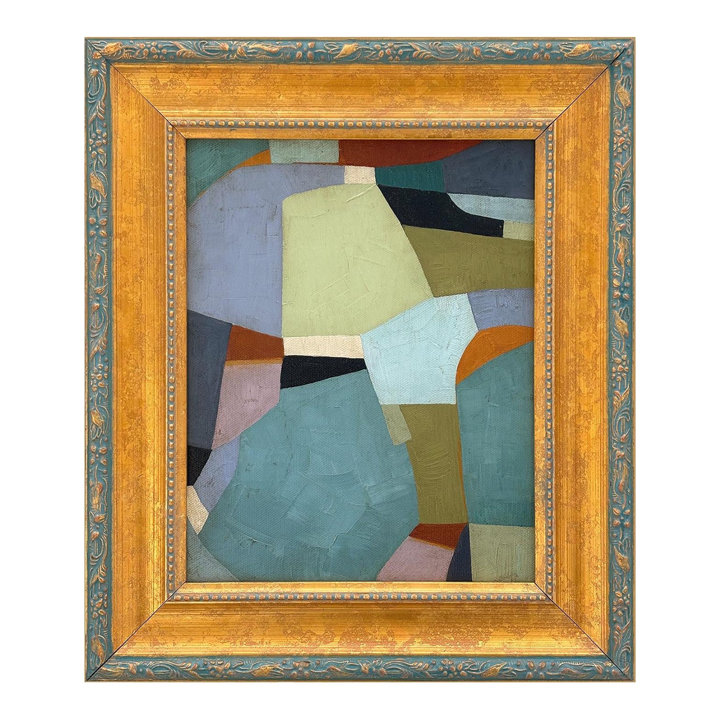 Contemporary Teal Blue Abstract Oil Painting in Vintage Gold Frame ...