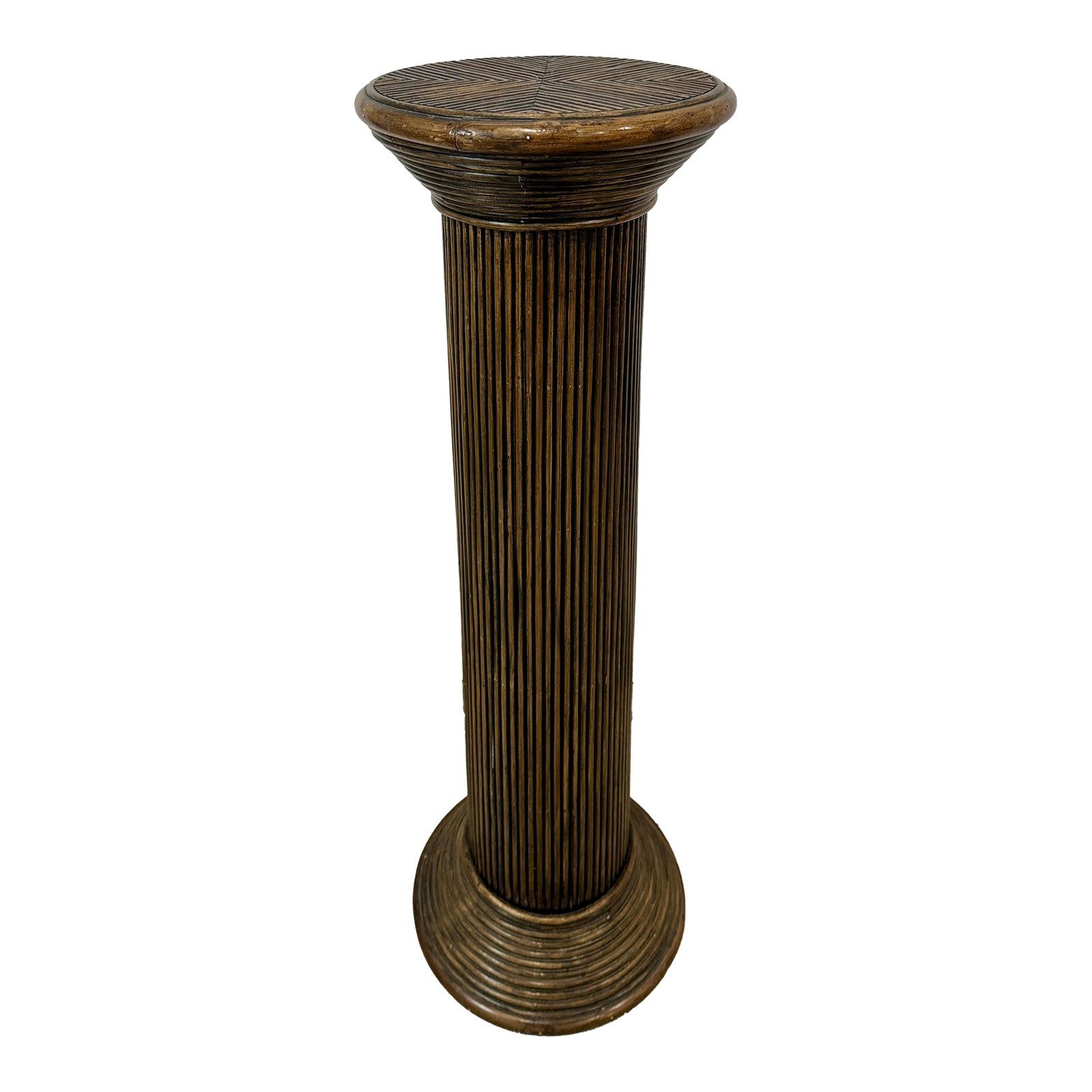 Vintage Pencil Reed Rattan Column Pedestal | Chairish