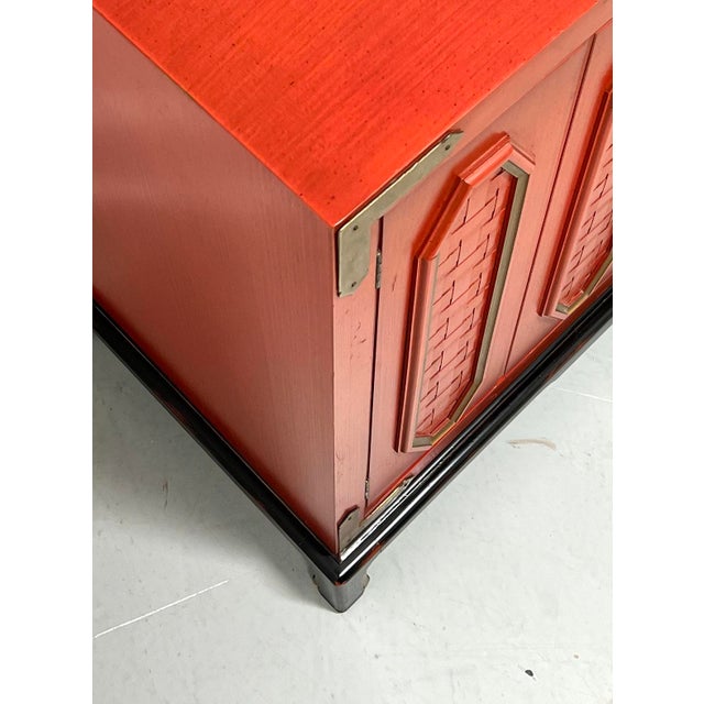 Thomasville Red & Black Lacquered Asian Campaign Style Console Cabinet ...