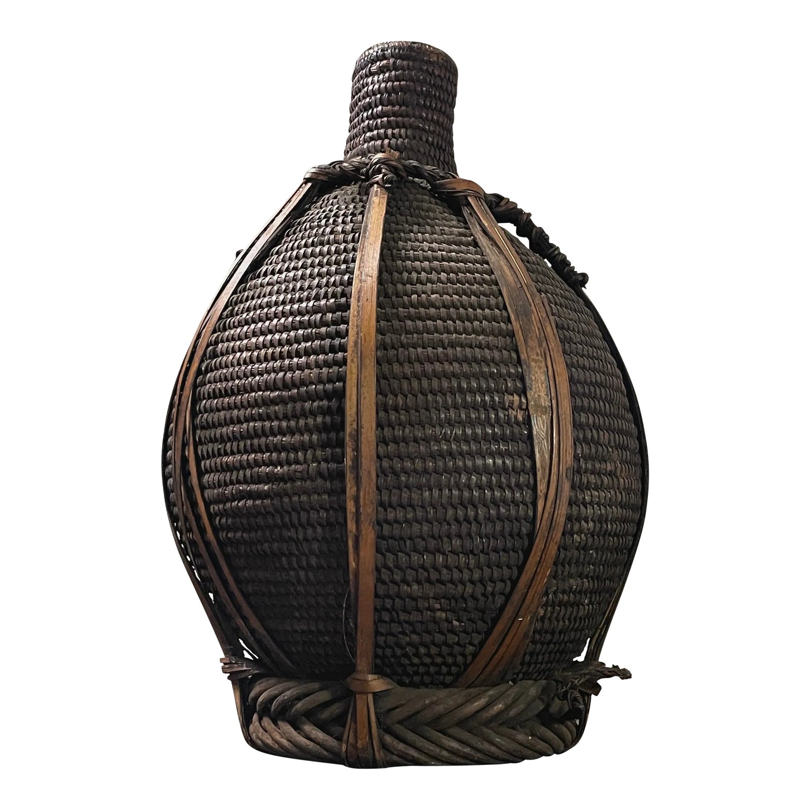 Antique Kuba People Woven Milk Jug With Natural Reed Wrap | Chairish