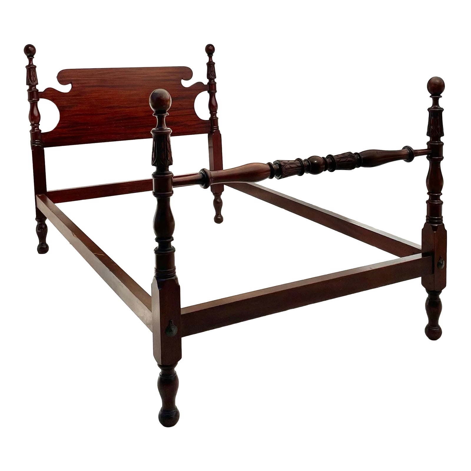 Antique European Small Double Sheraton Mahogany Bedframe | Chairish