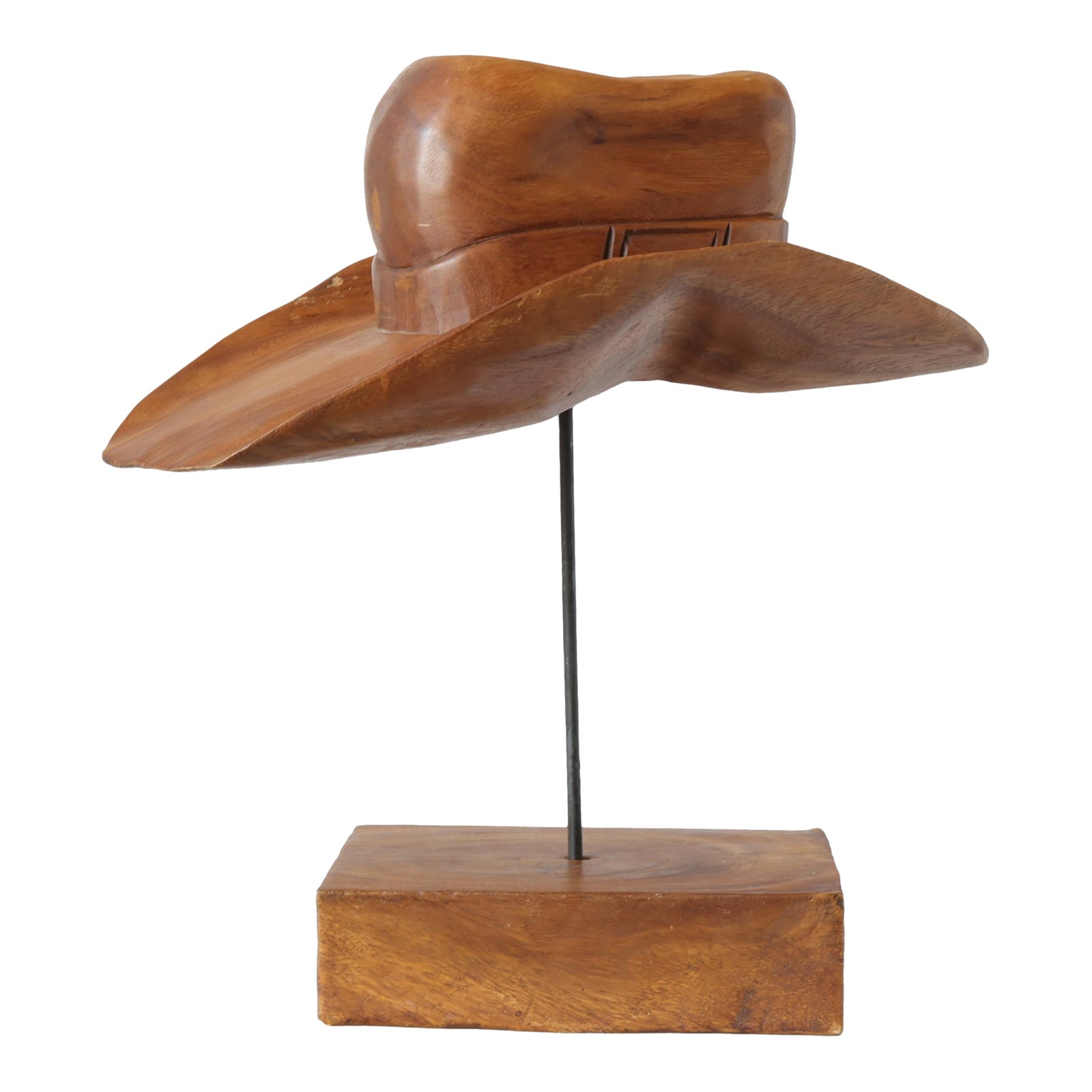 Hand-Carved Wooden Cowboy Hat Sculpture | Chairish